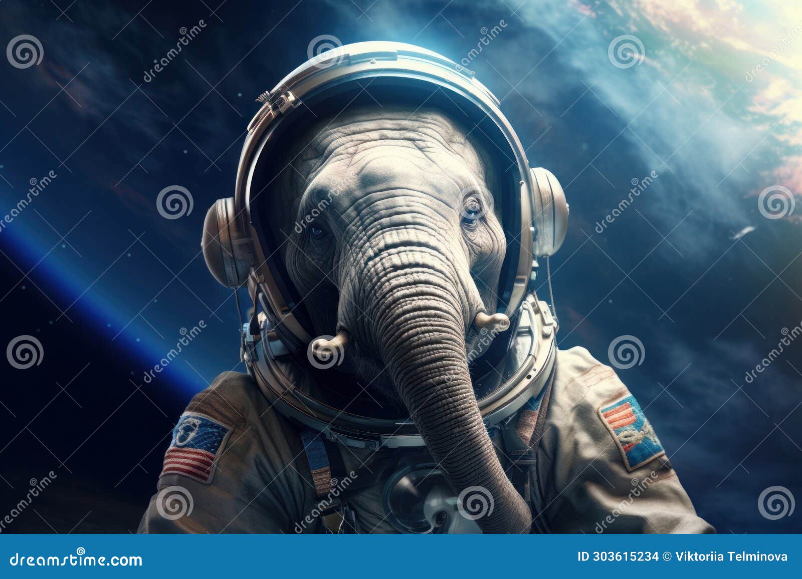 An Elephant in an Astronaut Costume in Outer Space Stock Photo - Image ...