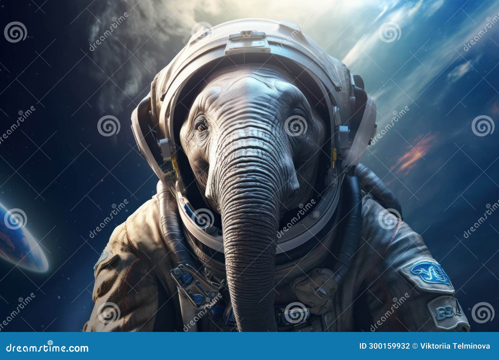 An Elephant in an Astronaut Costume in Outer Space Stock Photo - Image ...