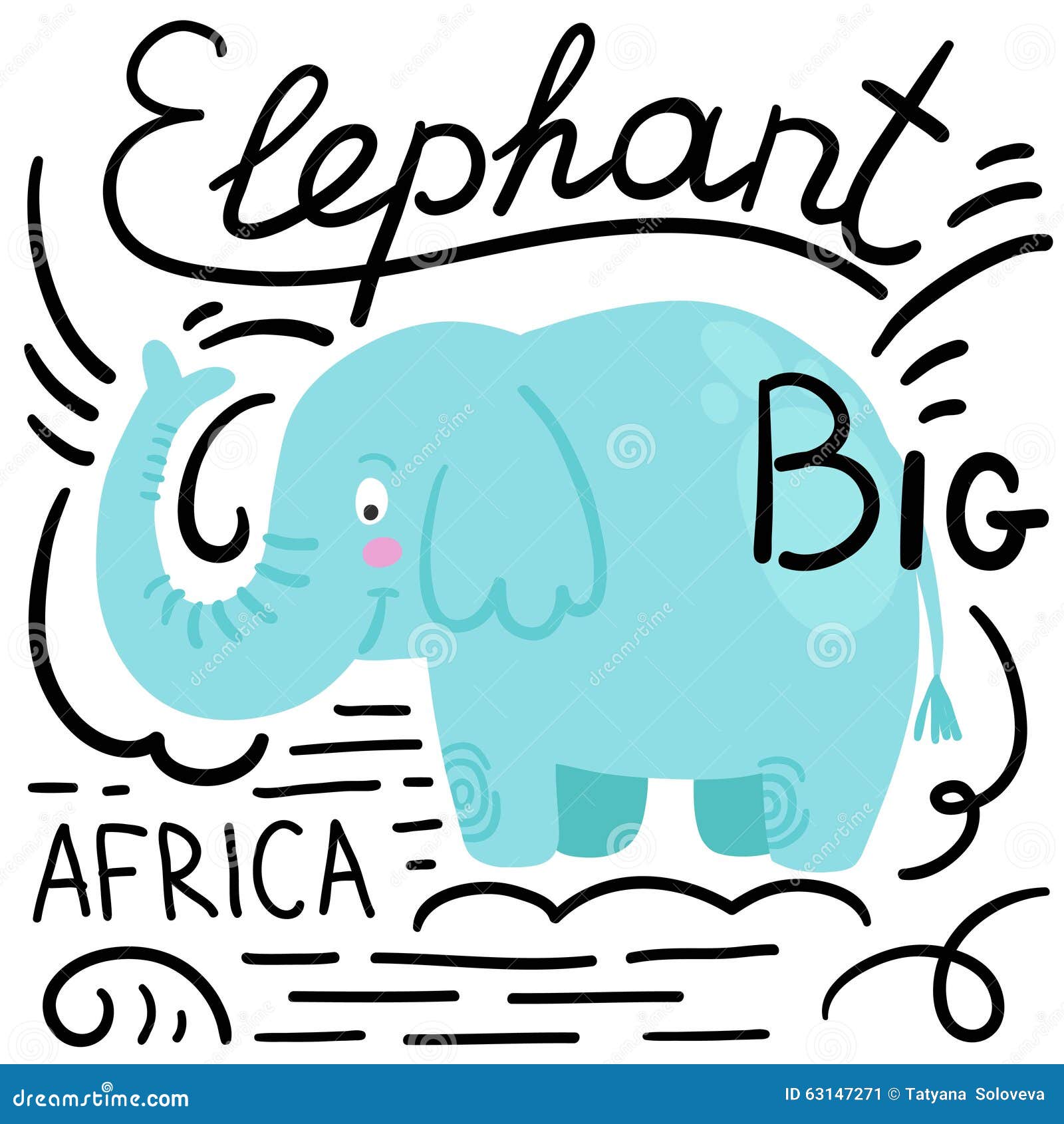 Elephant Blue with Lettering on a White Background Isolated Stock ...