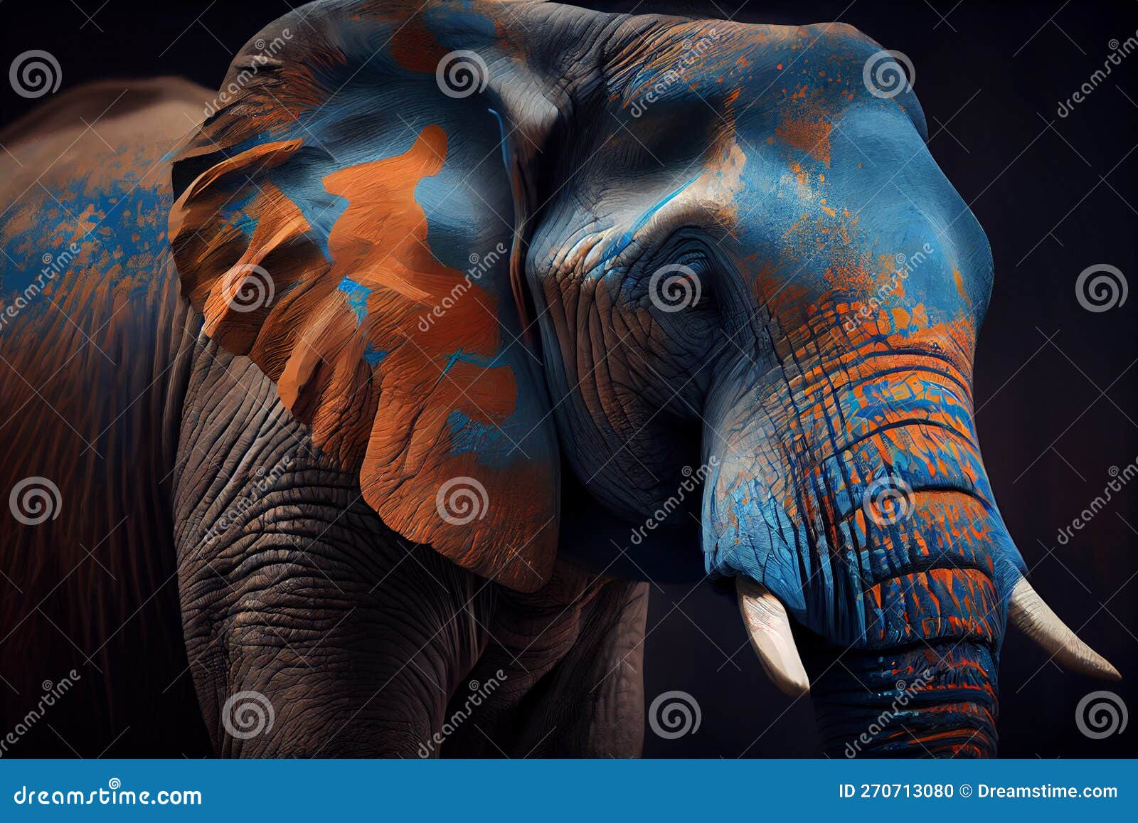 Elephant in Blue and Orange Paint.generative Ai Stock Illustration ...