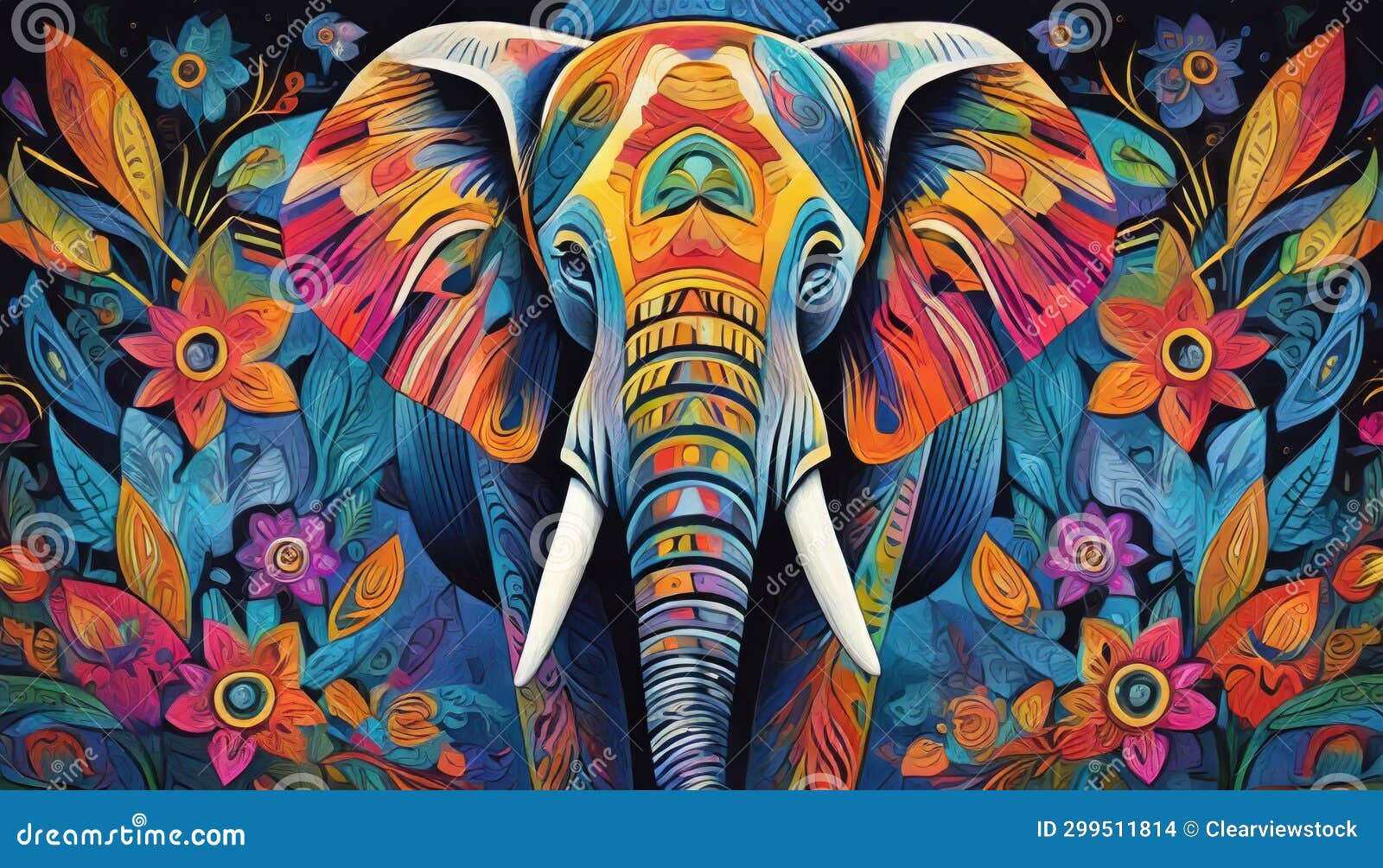 Elephant Bright Colorful and Vibrant Poster Illustration Stock ...