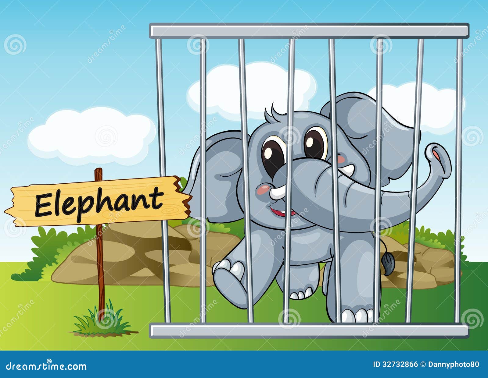 Elephant in cage stock vector. Illustration of fauna - 32732866