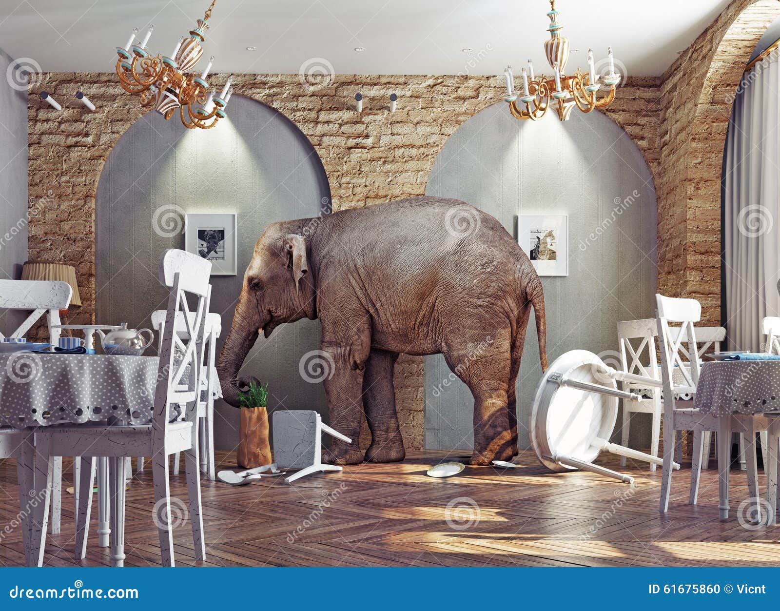 An Elephant Calm in the Restaurant Stock Illustration - Illustration of ...