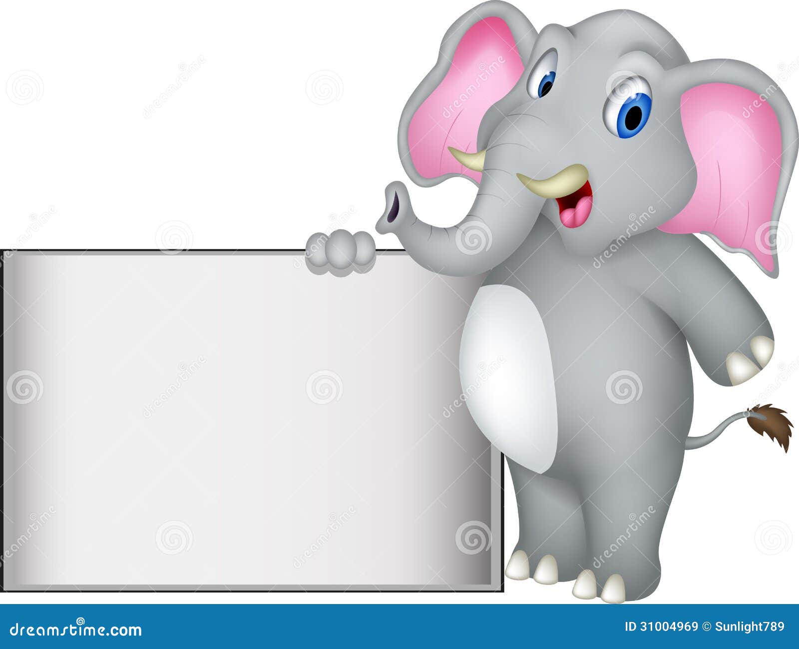 Elephant Cartoon with Blank Sign Stock Illustration - Illustration of ...