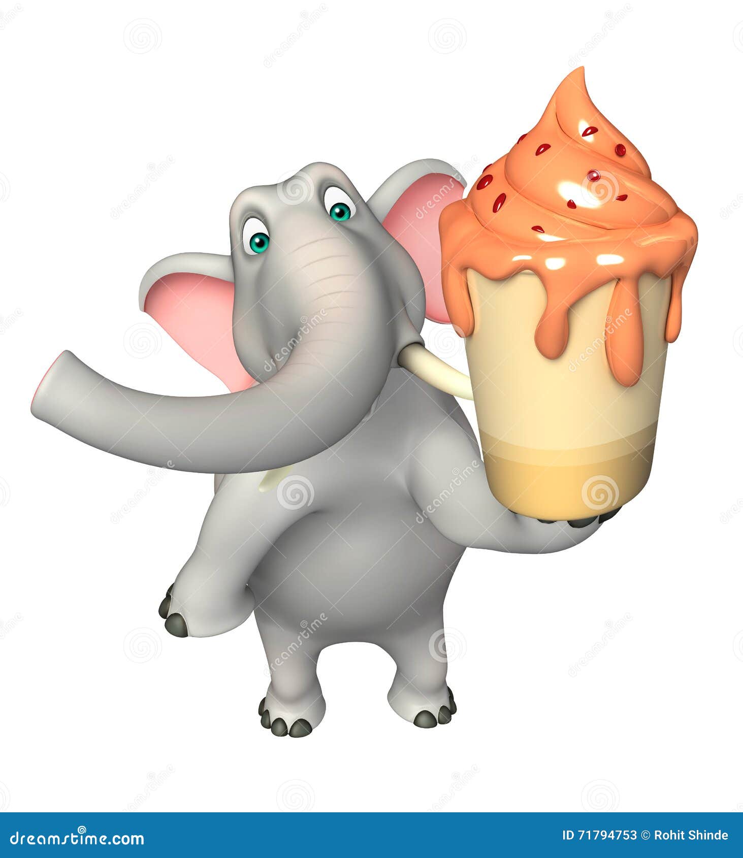 Elephant Cartoon Character with Ice Cream Stock Illustration ...