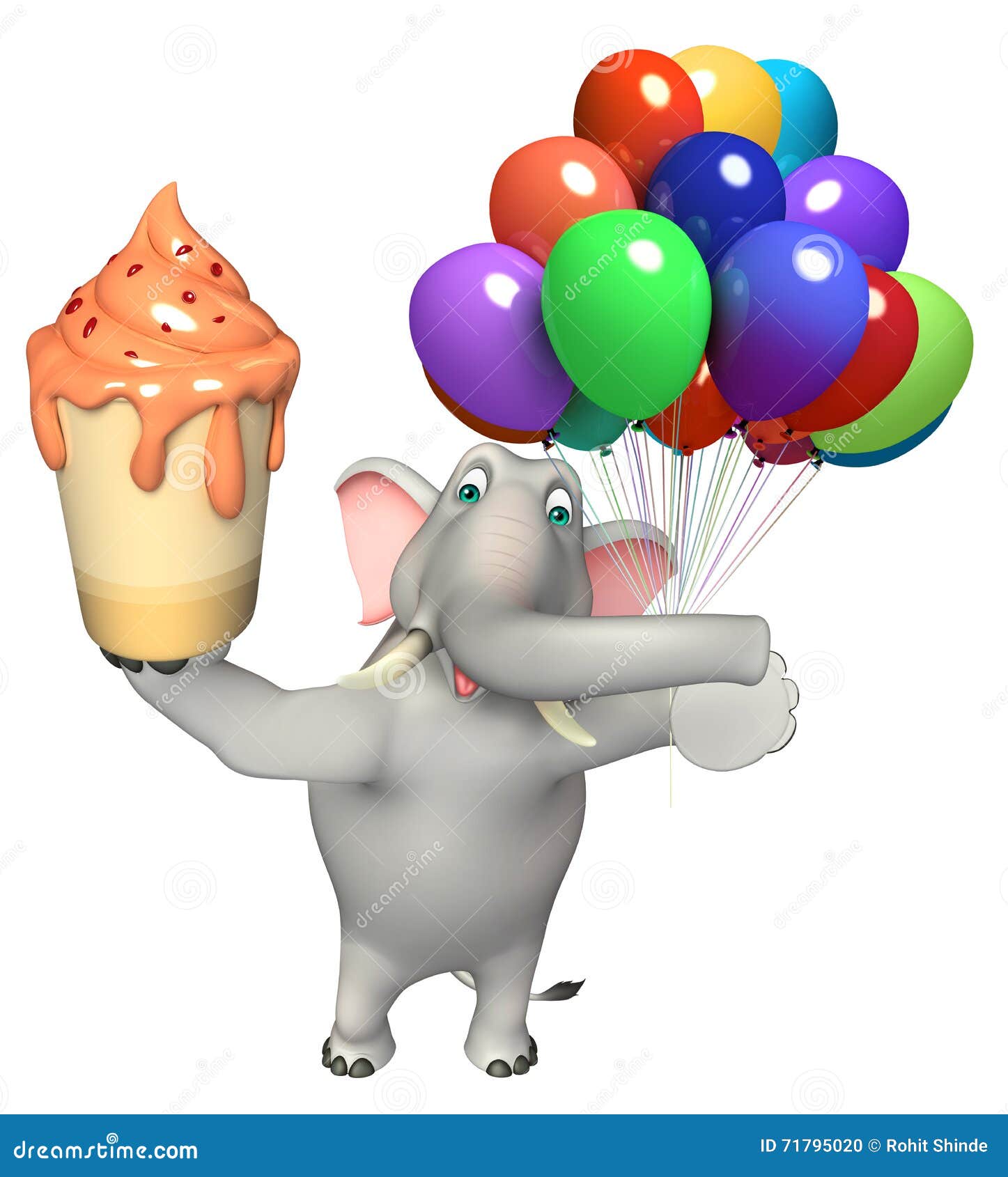 Elephant Cartoon Character with Ice Cream Stock Illustration ...