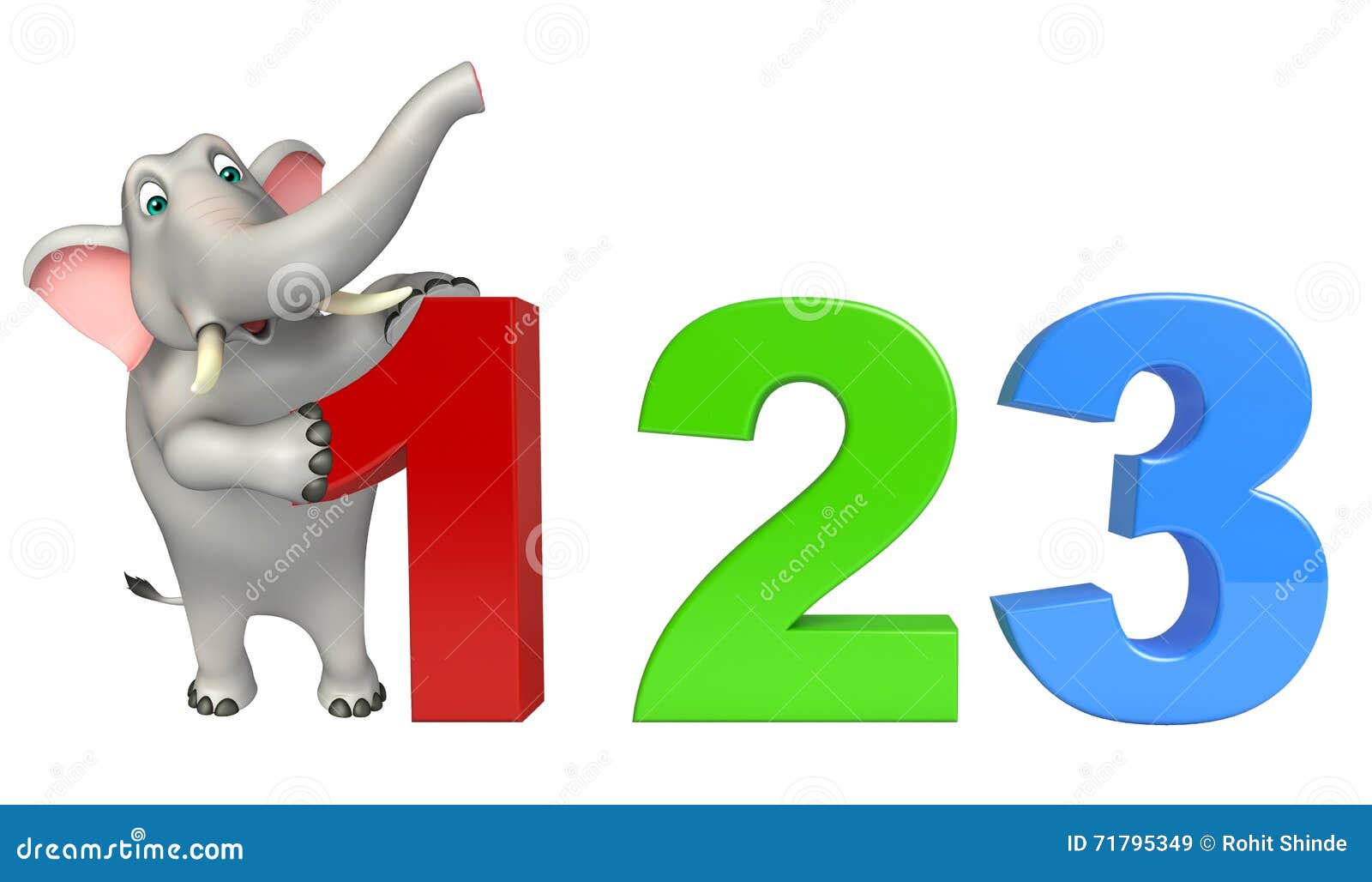 Elephant Cartoon Character with 123 Sign Stock Illustration ...