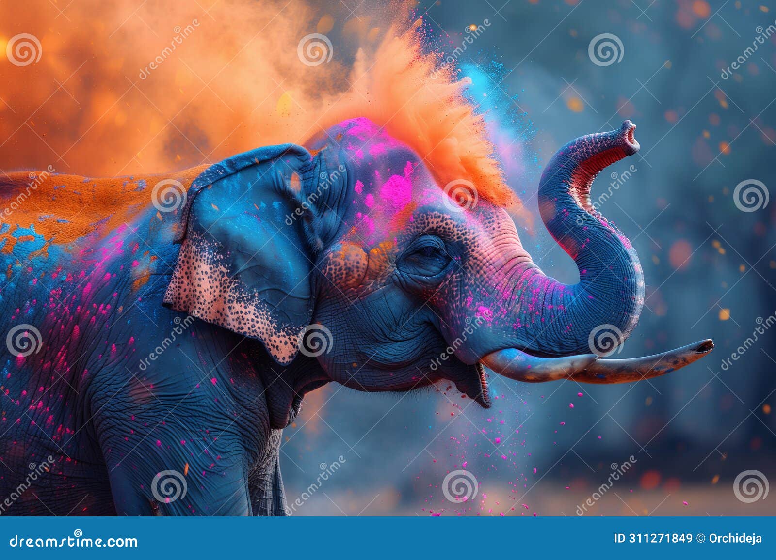 Elephant Celebrates Holi with Colorful Paint on Its Face Stock Image ...