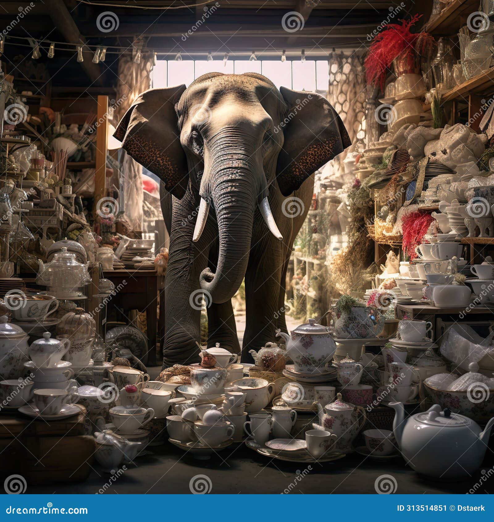 An Elephant in a China Store Generated by Artificial Intelligence Stock ...