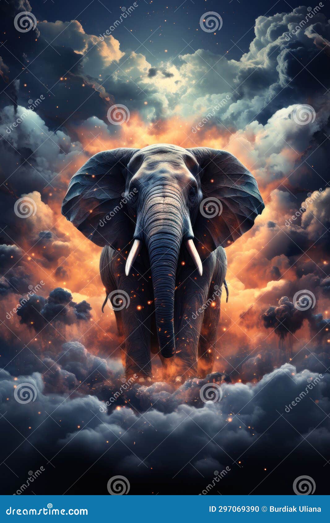 Elephant in Clouds on Dark Background. Created with Generative AI Stock ...