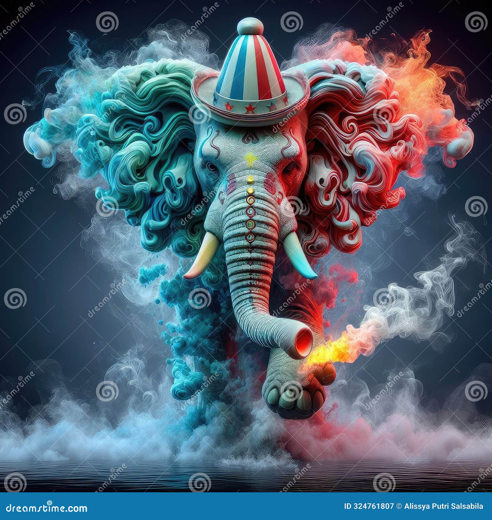 Elephant Clown with Smoke and Flames 3d Render Stock Illustration ...