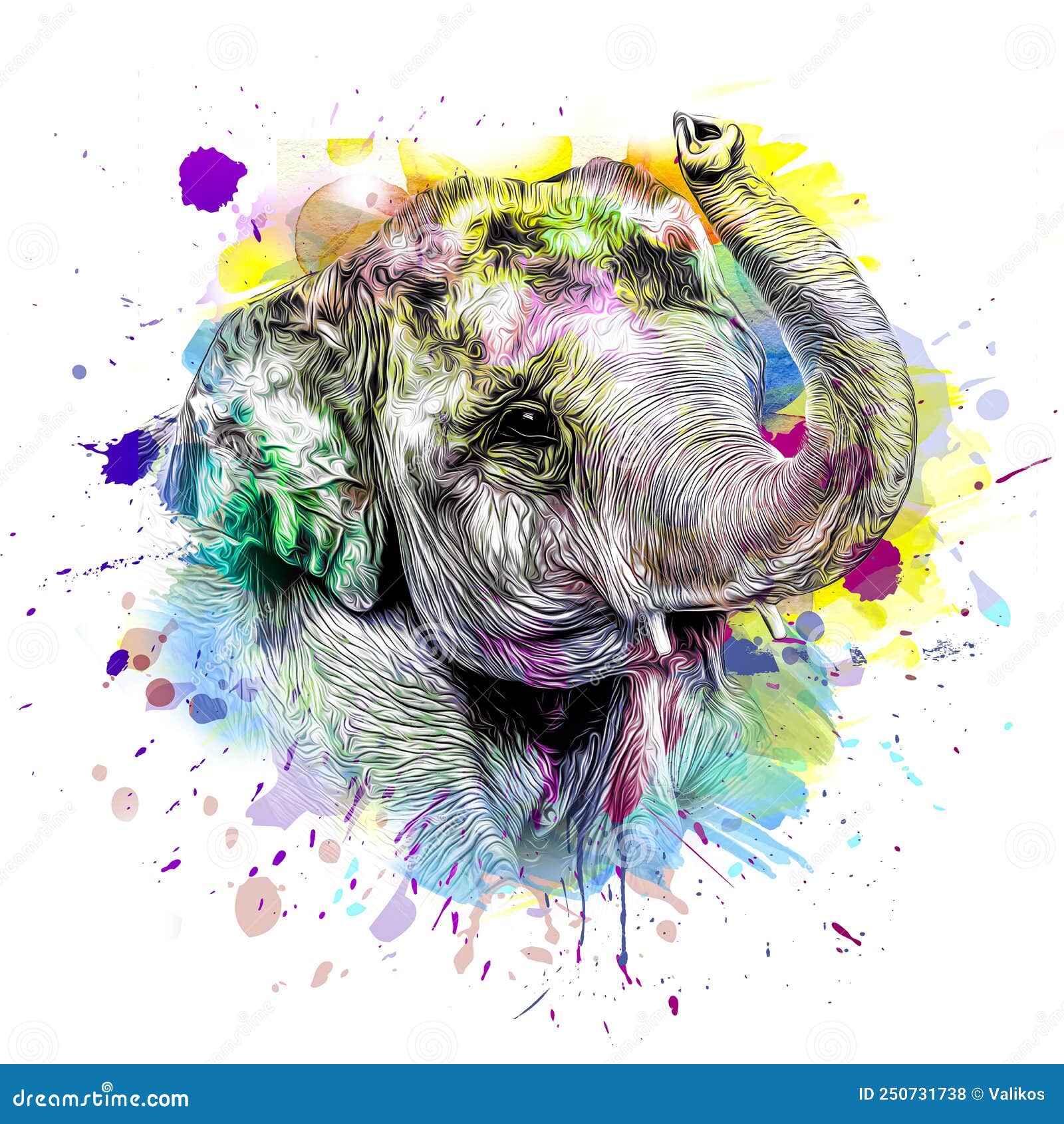 Elephant with Creative Colorful Abstract Elements on Dark Background ...