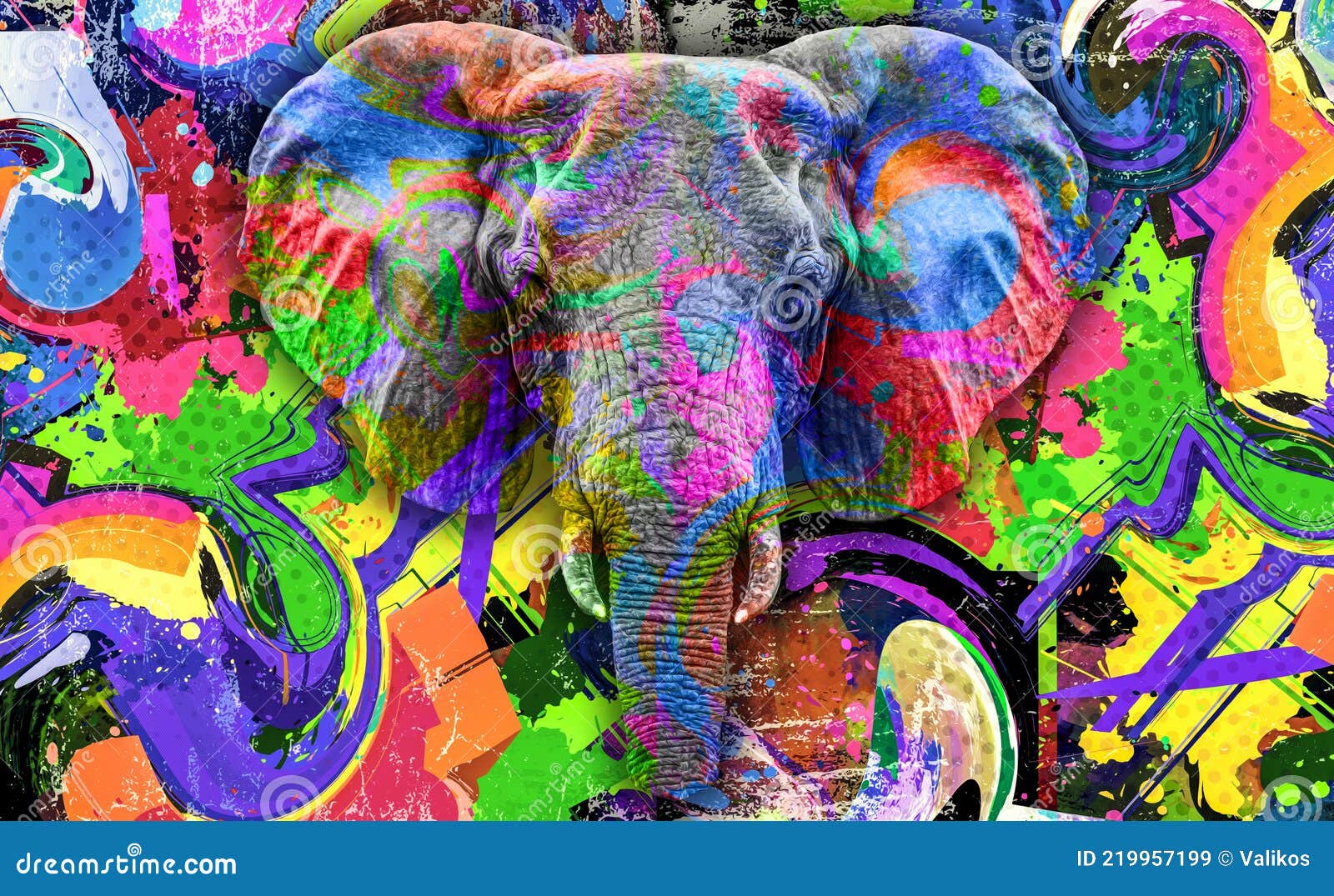 Elephant with Creative Colorful Abstract Elements on Light Background ...