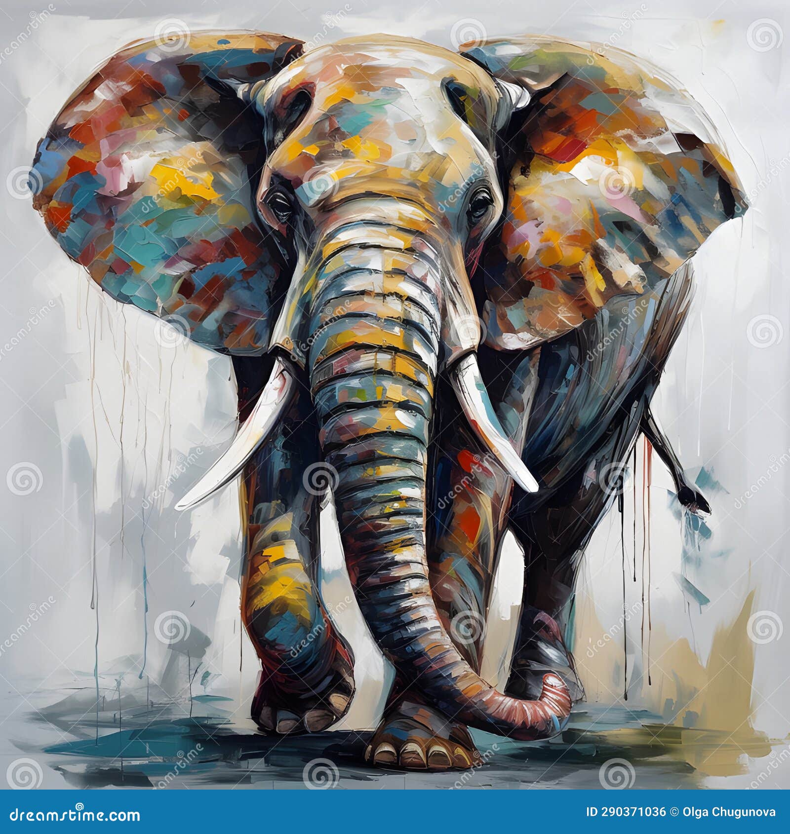 Elephant with Creative Colorful Abstract Elements, Watercolor on White ...
