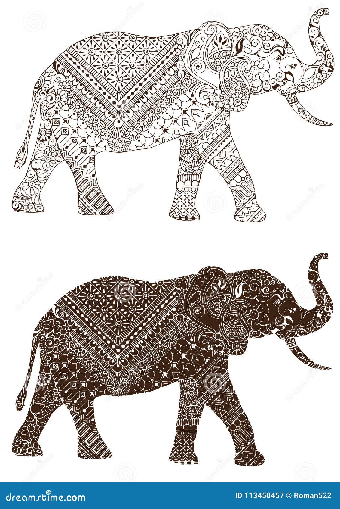 Elephant decorated mehndi stock vector. Illustration of mehndi - 113450457
