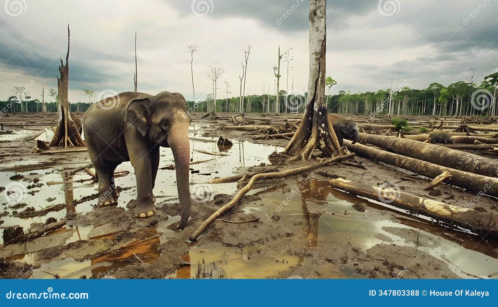 Elephant In Deforestation Aftermath: A Realistic Image Of Environmental ...