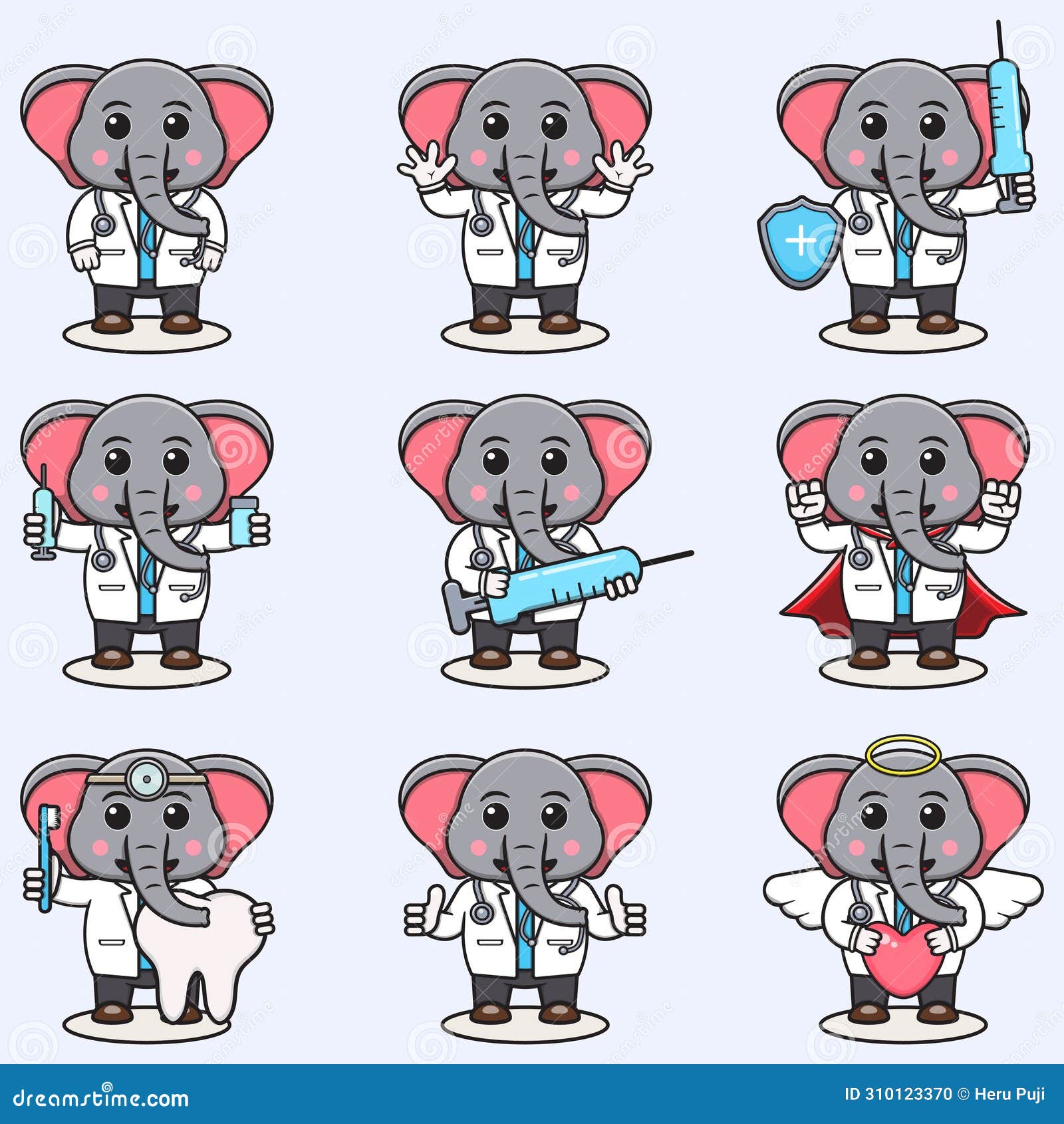 Vector Illustration of Cute Elephant Cartoon with Doctor Costume Stock ...