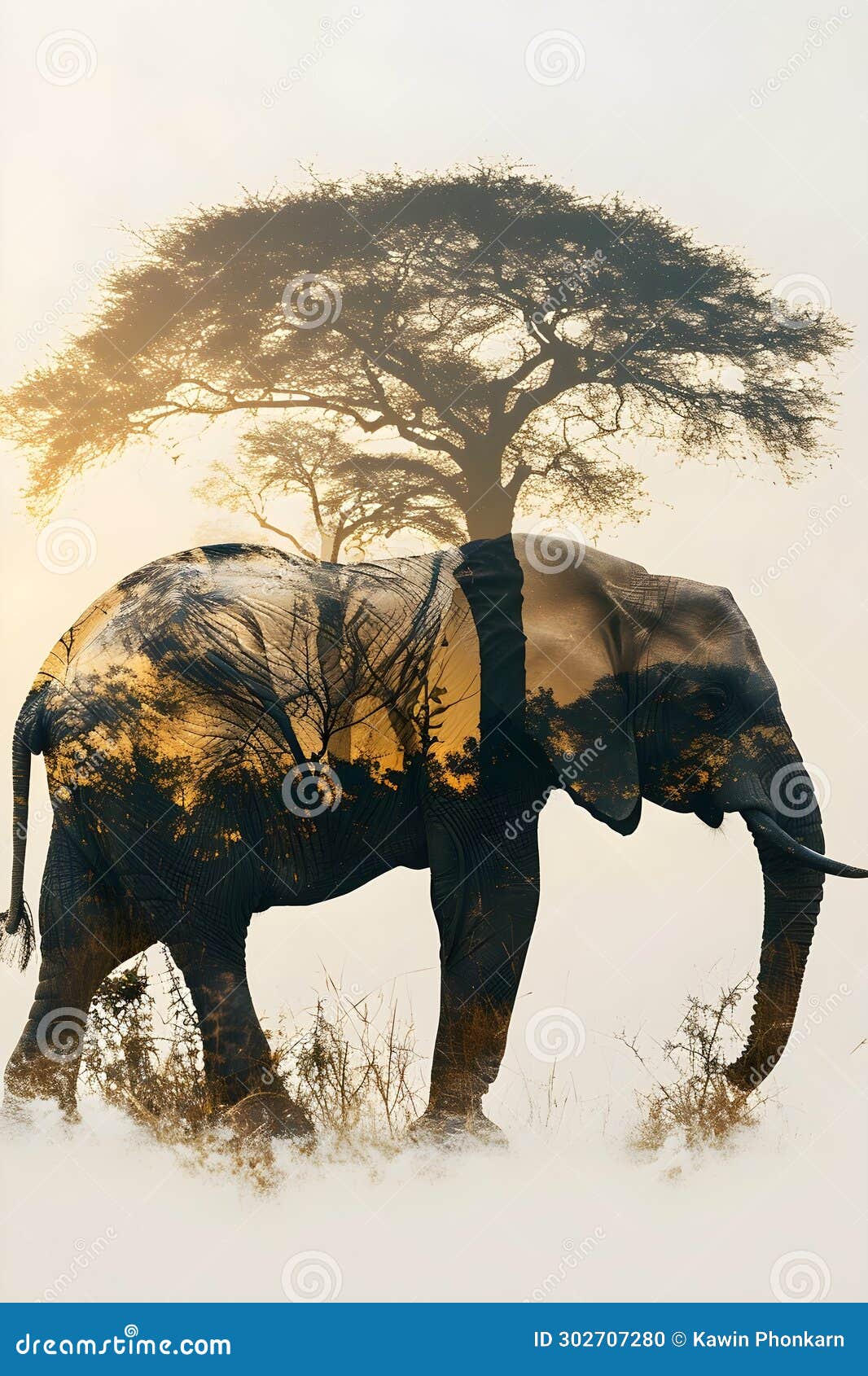 Elephant in Double Exposure Merge Its Stock Illustration - Illustration ...