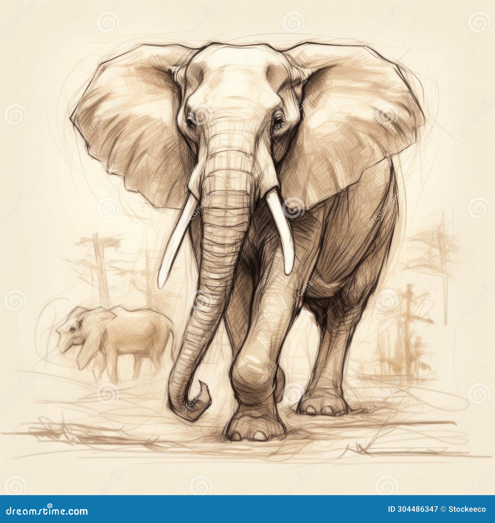 Nature-inspired Sketch of an Elephant in the Style of Patrick Brown ...