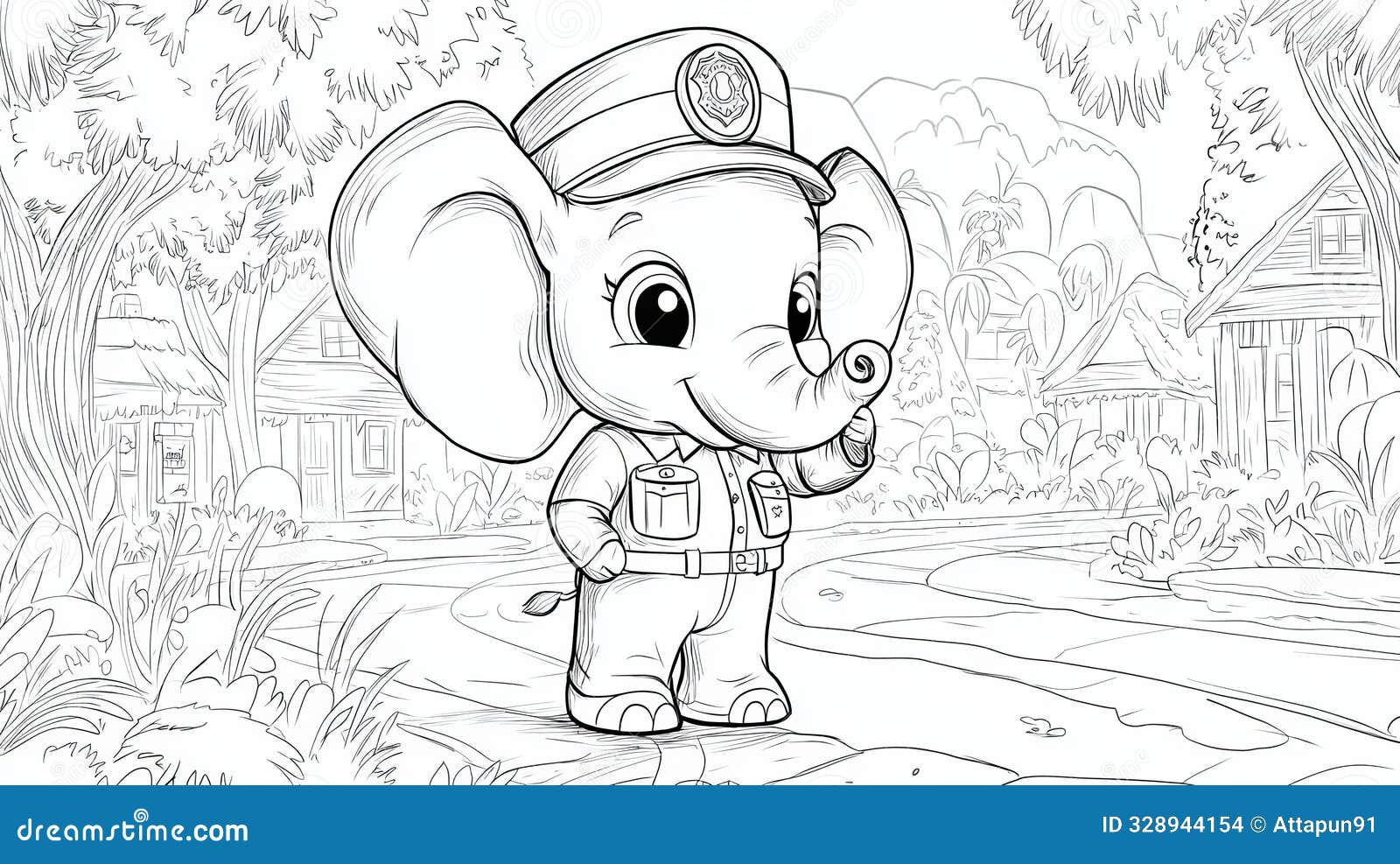 Elephant Police Officer on Patrol in Uniform Coloring Page for Kids To ... Elephant Police Officer on Patrol in Uniform Coloring Page for Kids To ...