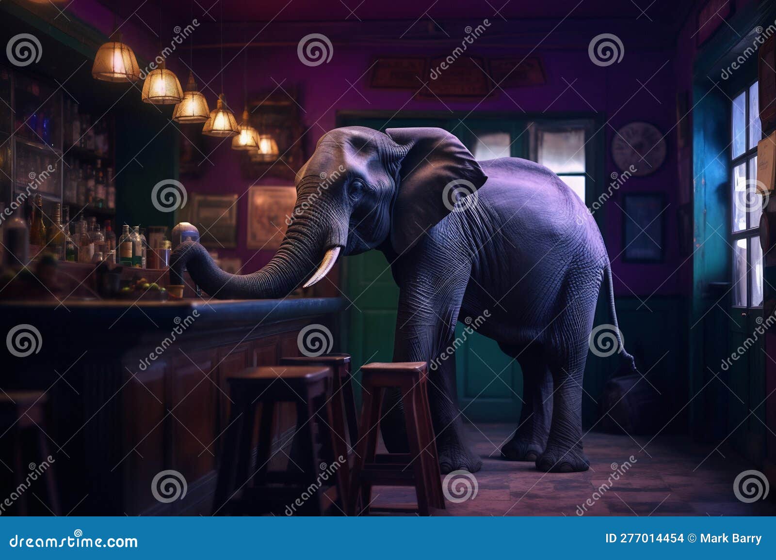 Elephant Drinking in a Bar. AI Generative Image Stock Illustration ...