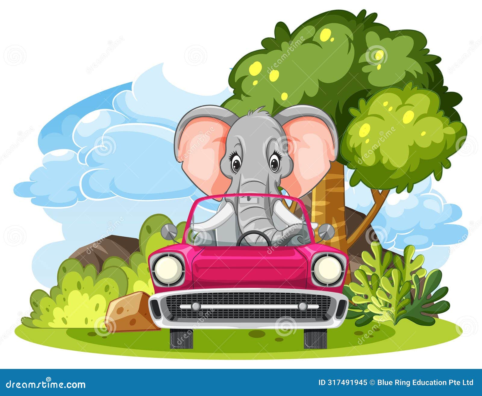 A Elephant Driving a Pink Car Outdoors Stock Vector - Illustration of ...
