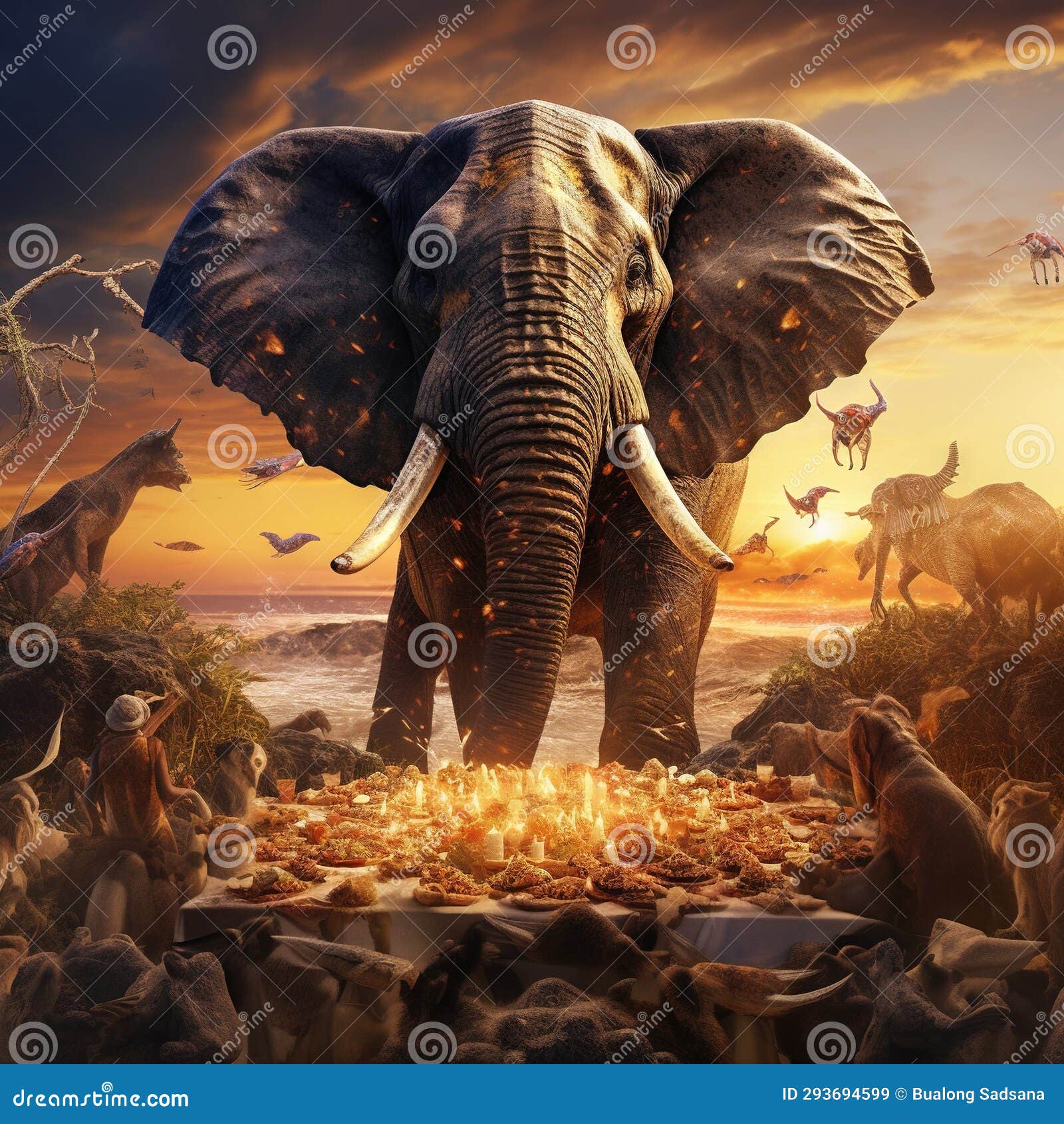 Elephant eating stock illustration. Illustration of animal - 293694599