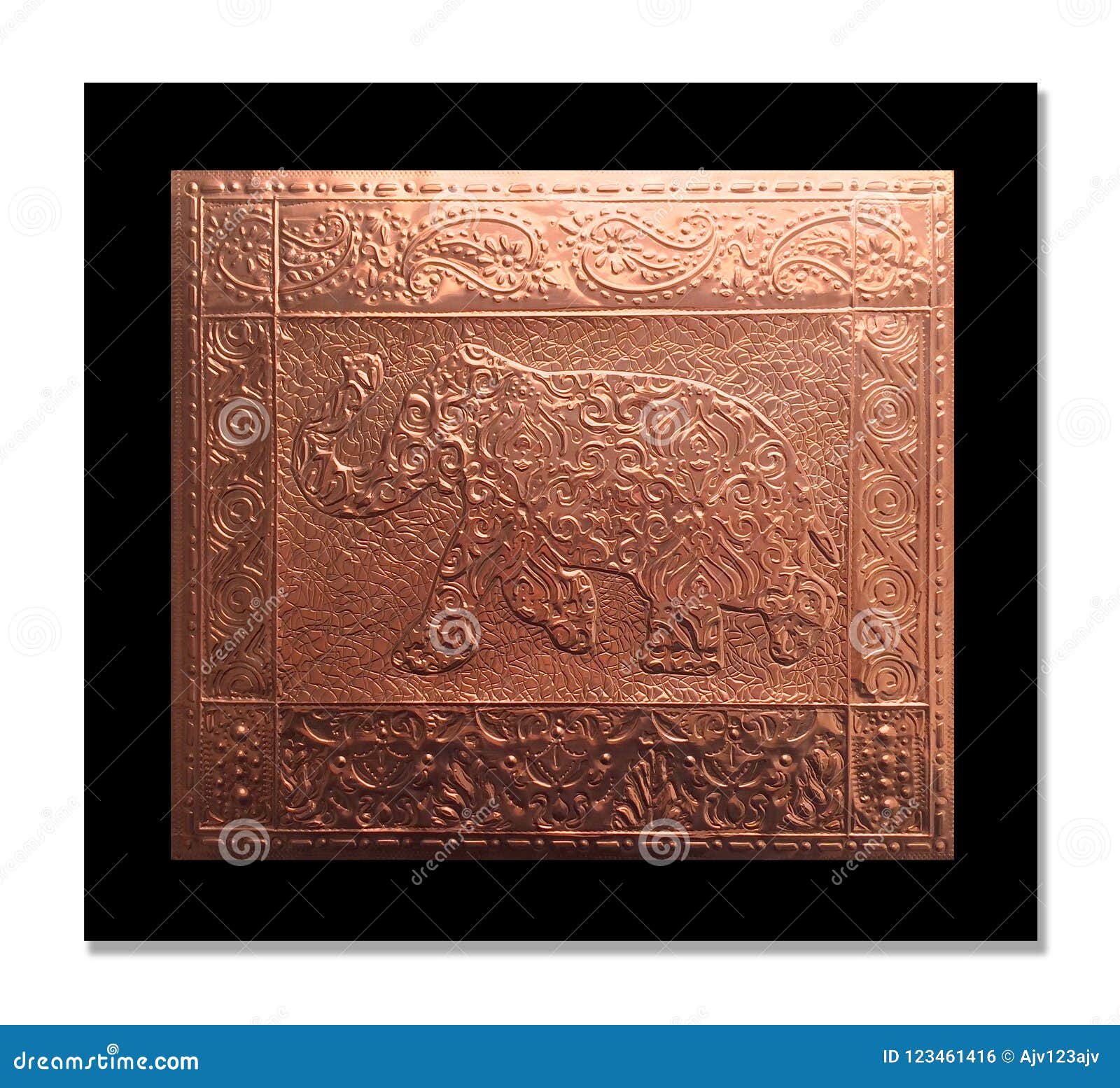 Elephant Embossed on a Copper Sheet Stock Photo - Image of tool, india ...