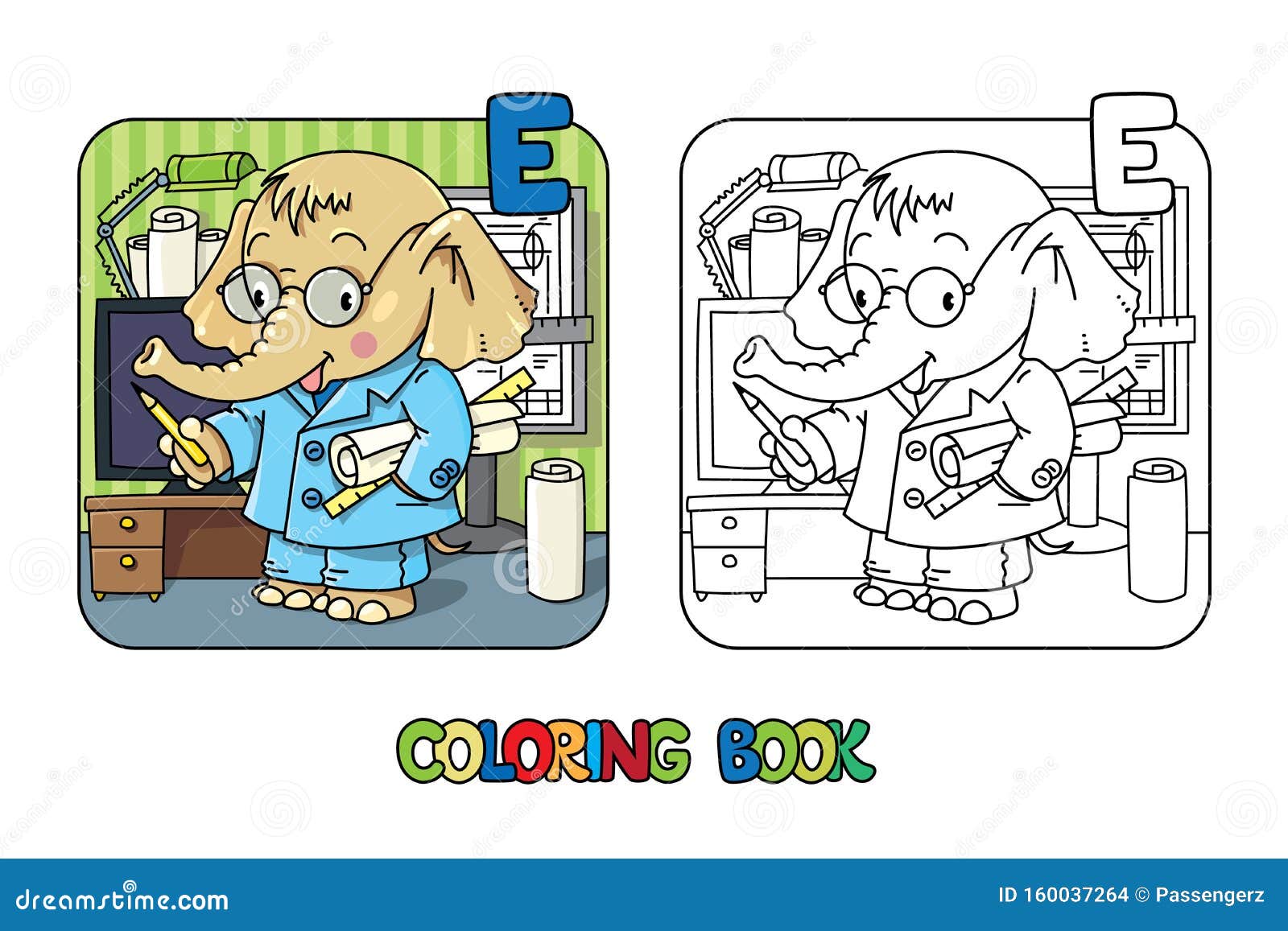 Elephant Engineer ABC Coloring Book. Alphabet E Stock Vector ...