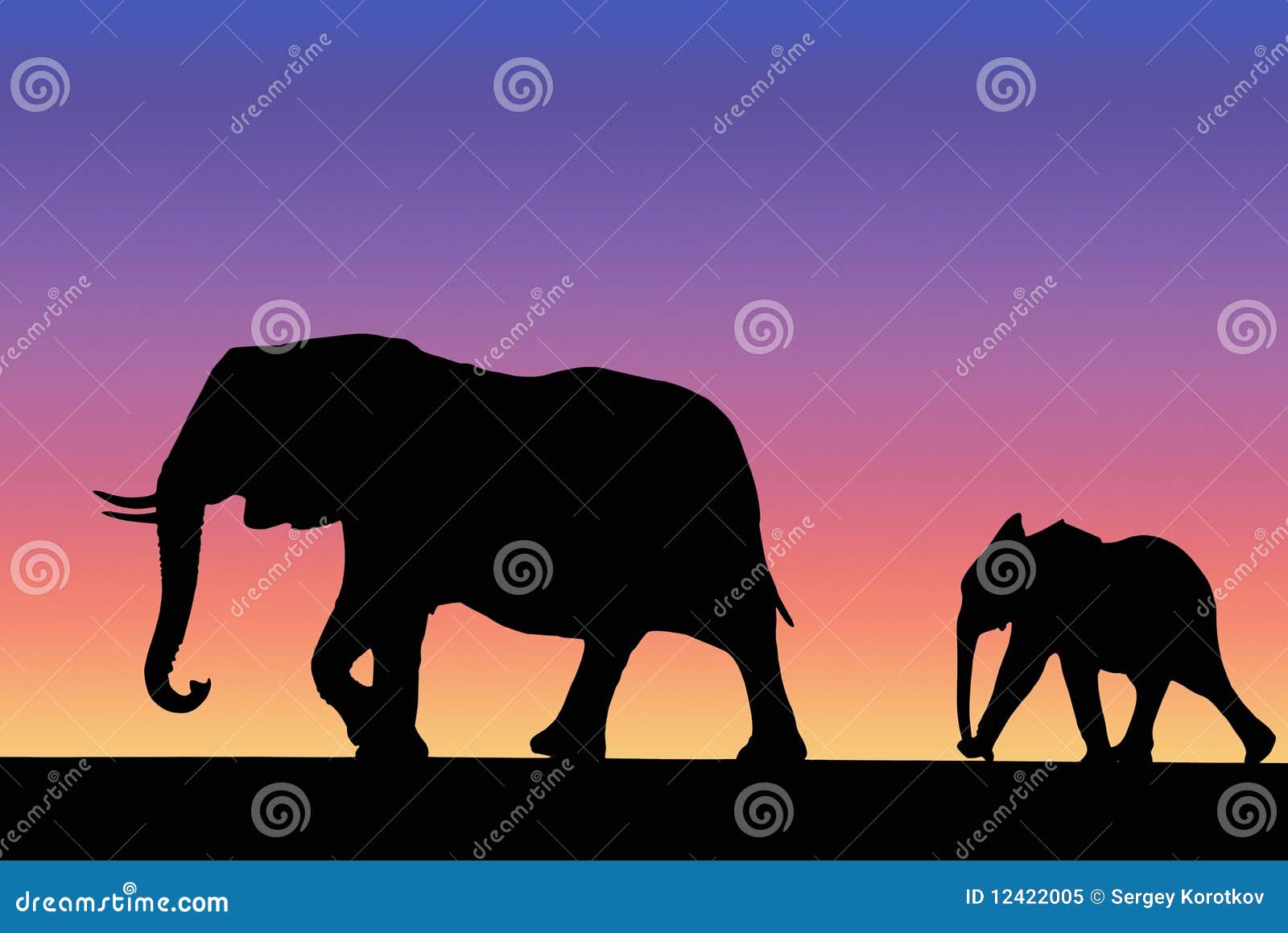 Baby Elephant Sunset Stock Illustrations – 175 Baby Elephant Sunset ...