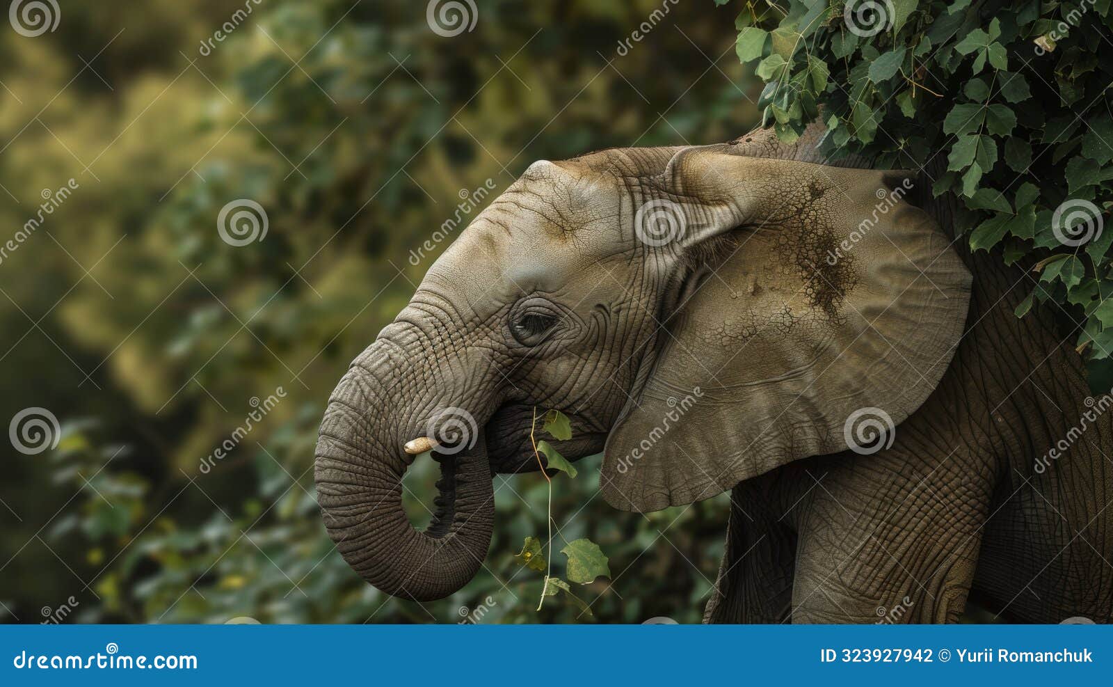 Elephant Feeding Realistic Image of Elephant Using Trunk To Eat Leaves ...
