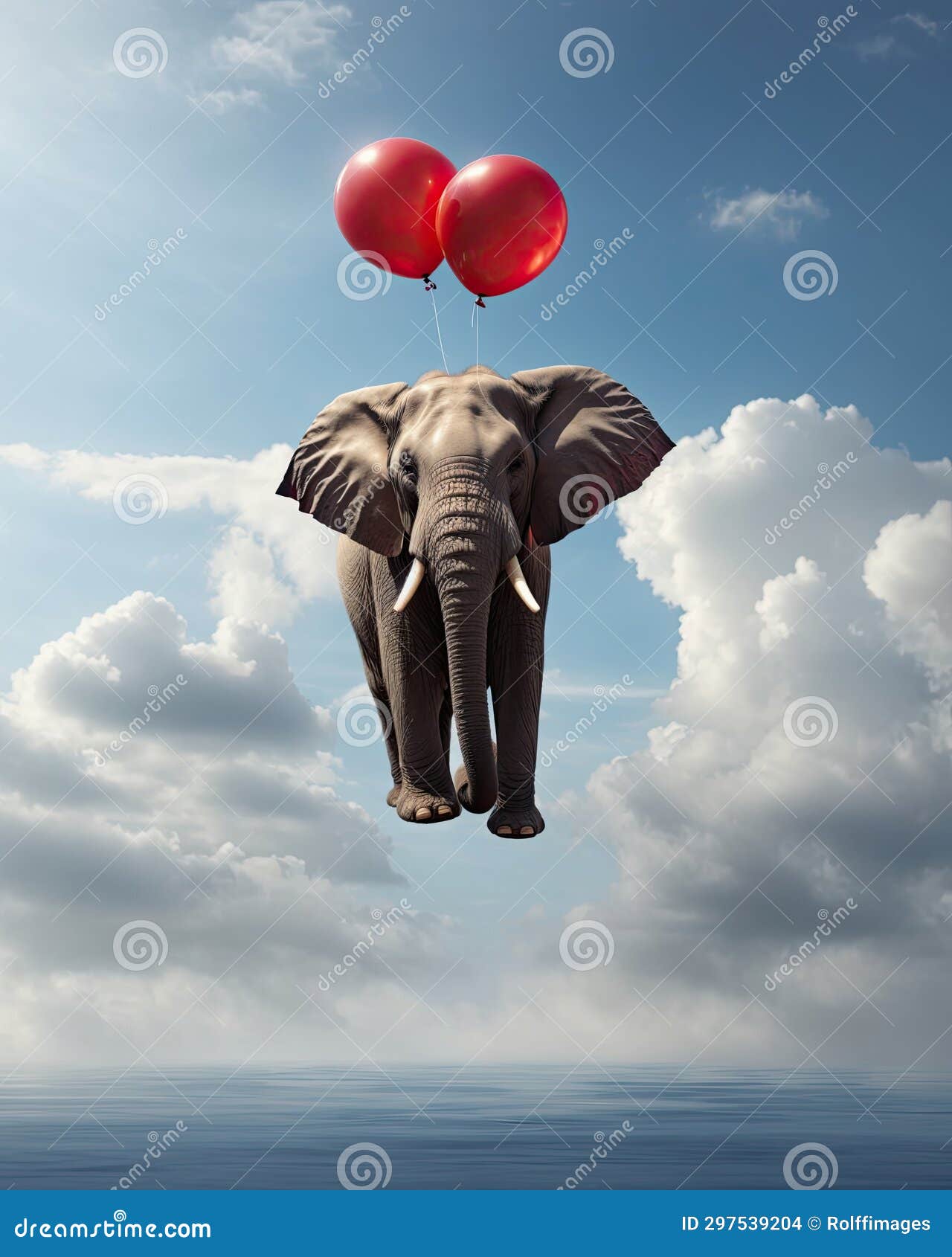 An Elephant Flies into the Sky on Colored Balls Stock Photo - Image of ...