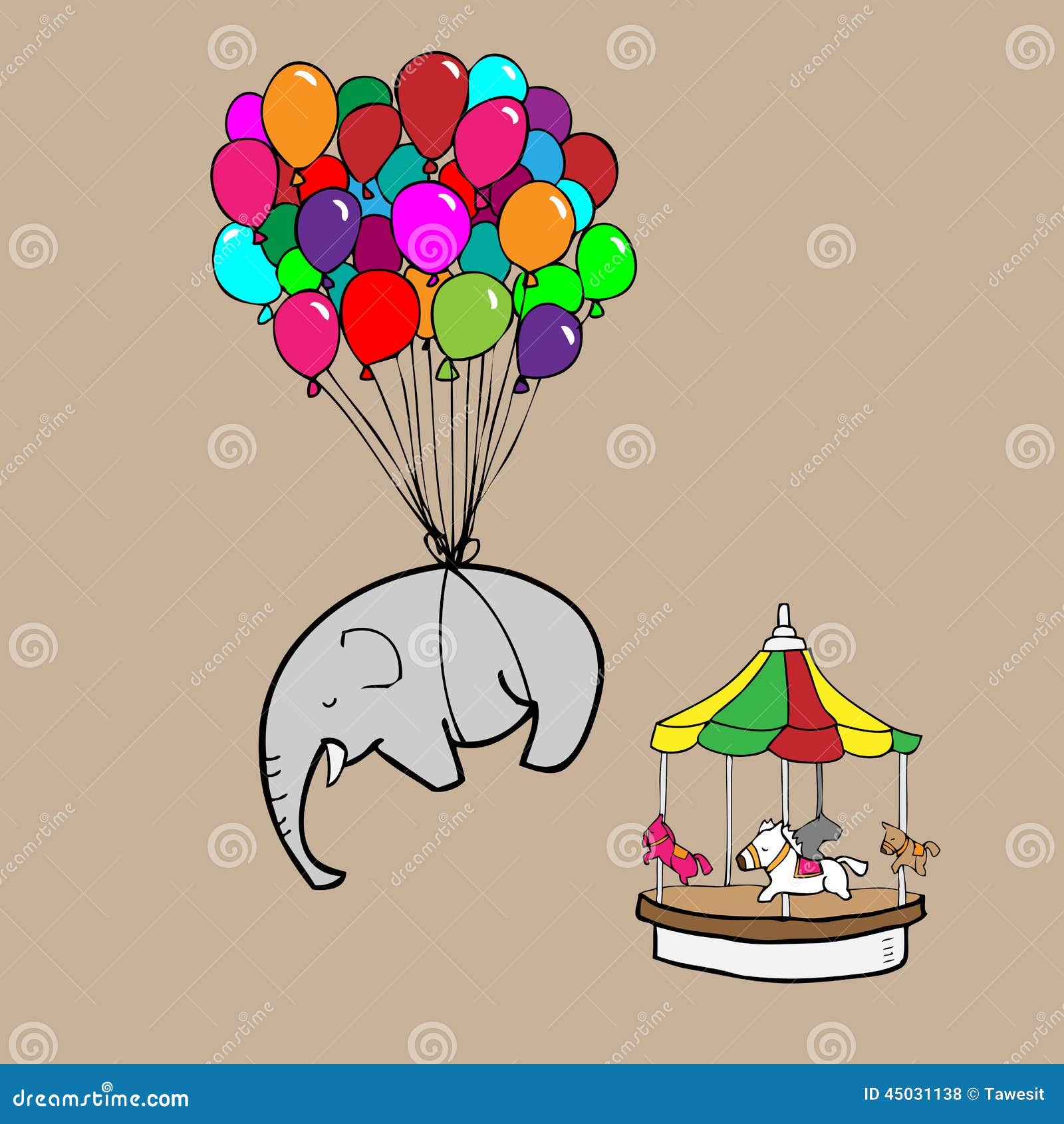 Elephant Flying by Balloons Cartoon Stock Vector - Illustration of ...