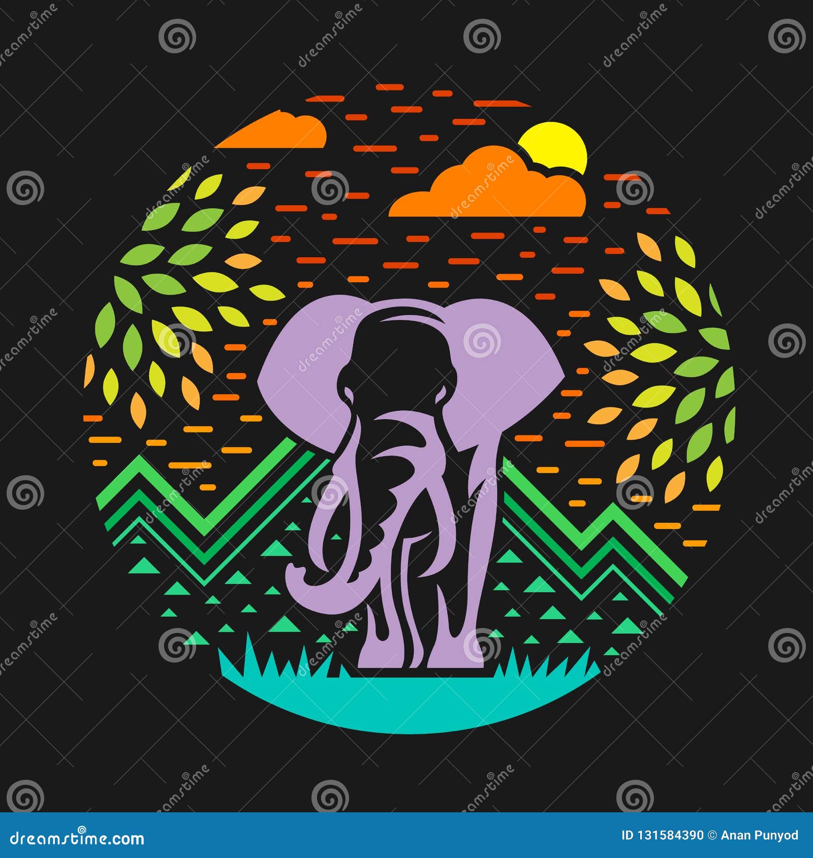 Elephant in Forest Abstract Circle Style Vector Design Stock Vector ...