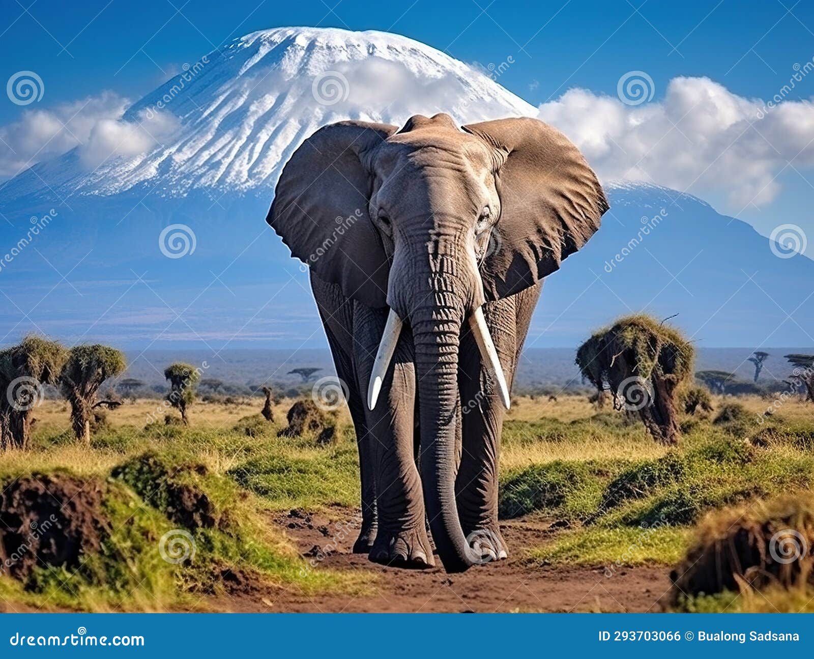 Elephant in Front of Kilimanjaro Stock Illustration - Illustration of ...