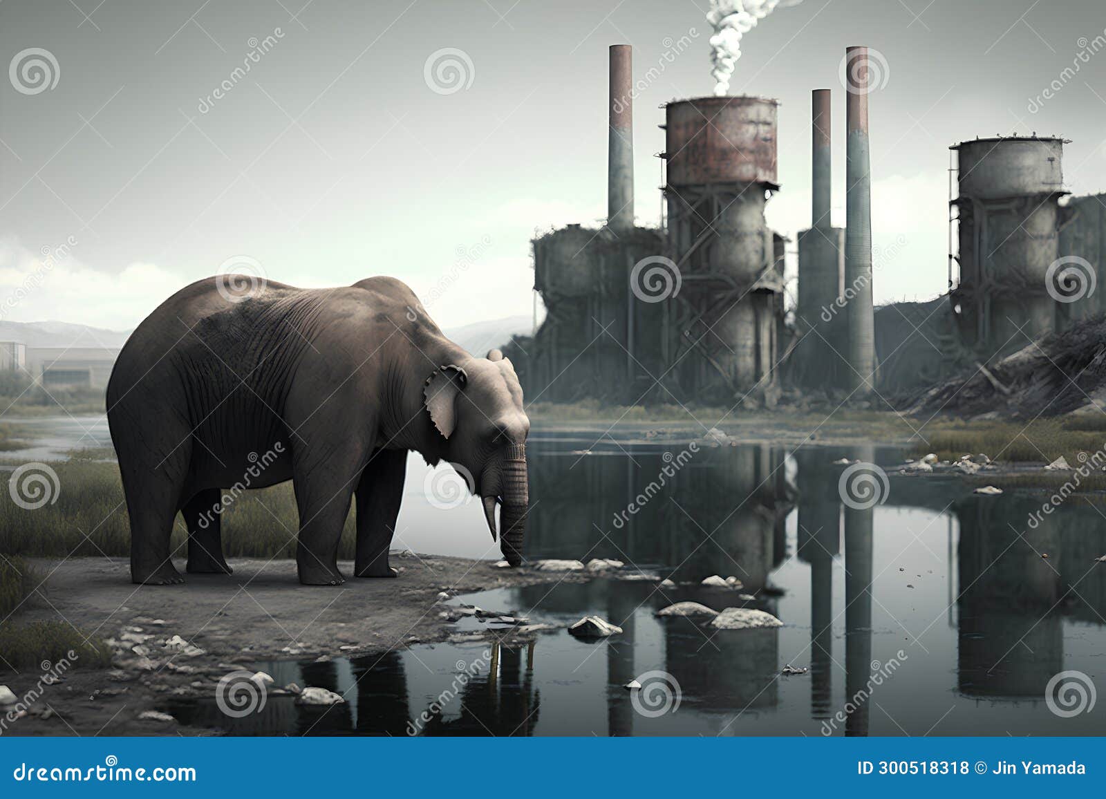Elephant in Front of a Nuclear Power Plant. 3d Render Stock ...
