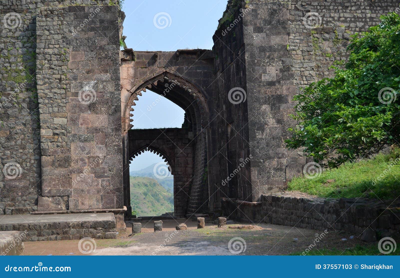 Historic Elephant Gate of Mandav Fort Stock Image - Image of ...