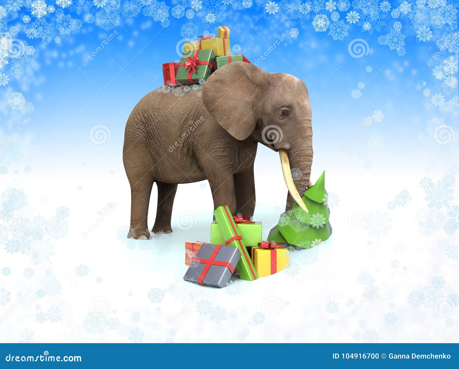 Elephant with gift boxes. stock illustration. Illustration of colorful ...