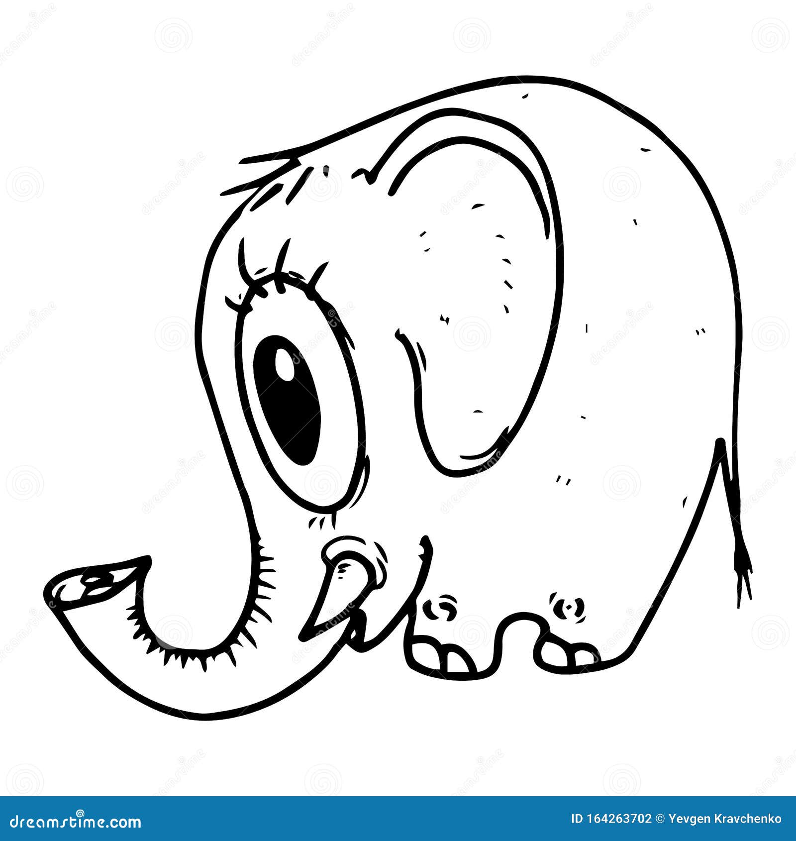 Elephant Hand Drawn. Vector of Cartoon Elephant. Sad Little Elephant ...