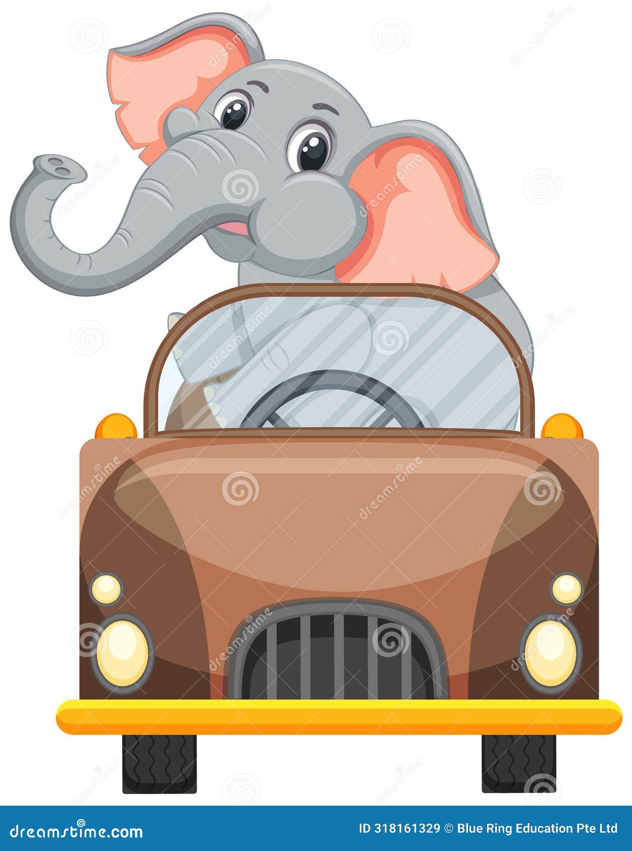 An Elephant Happily Driving a Classic Car Stock Vector - Illustration ...