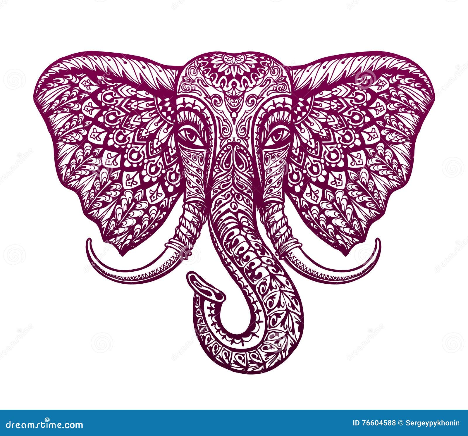 Elephant Head Painted Tribal Ethnic Ornament. Vector Illustration Stock ...