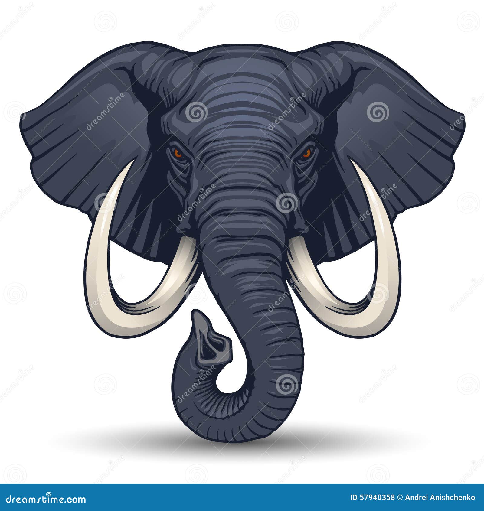 Elephant Head Profile With Upturned Trunk. Engraved Indian Elephant ...