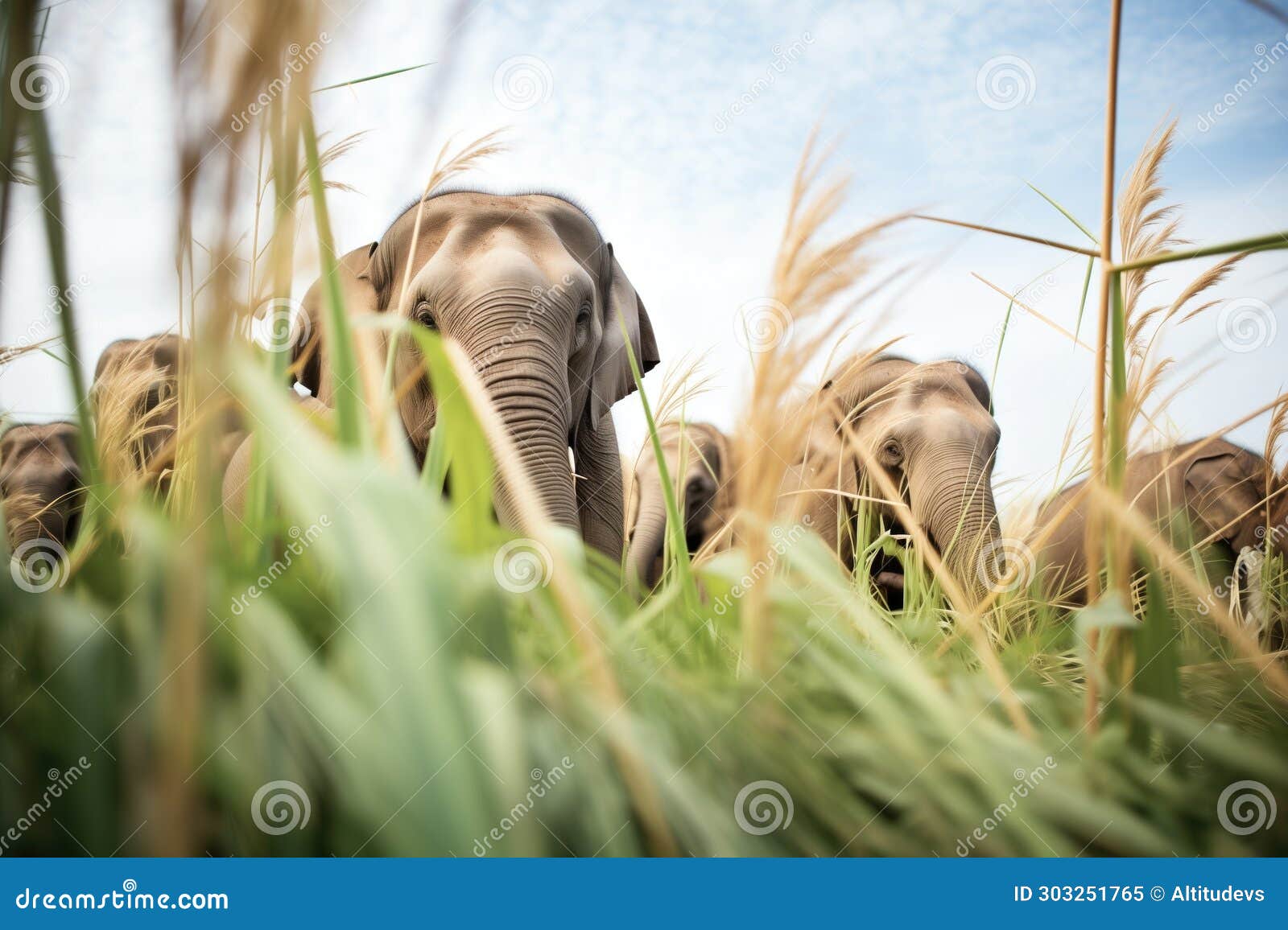 Elephant Herd Trampling through Tall Grasses Stock Image - Image of ...