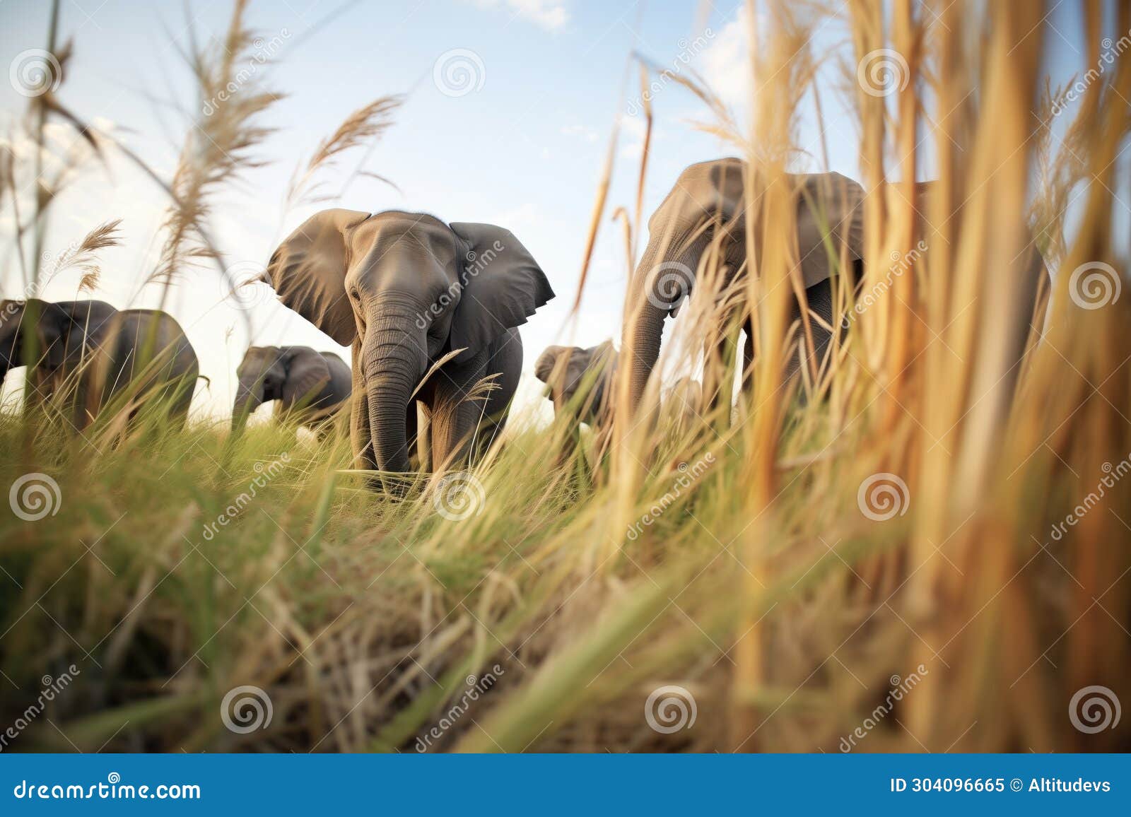 Elephant Herd Trampling through Tall Grasses Stock Image - Image of ...