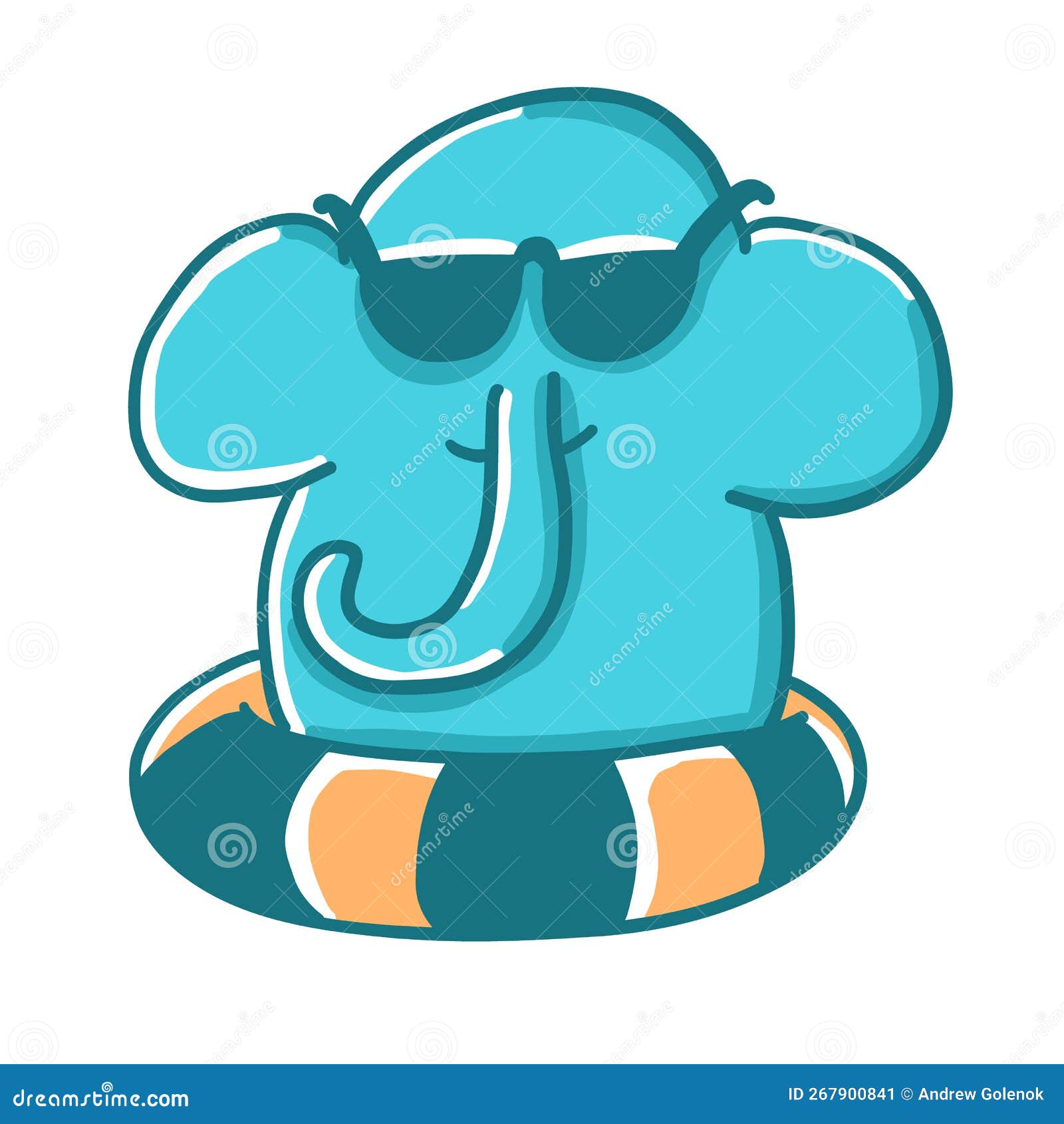 Elephant on Inflatable Circle in Cartoon Flat Style Stock Vector ...