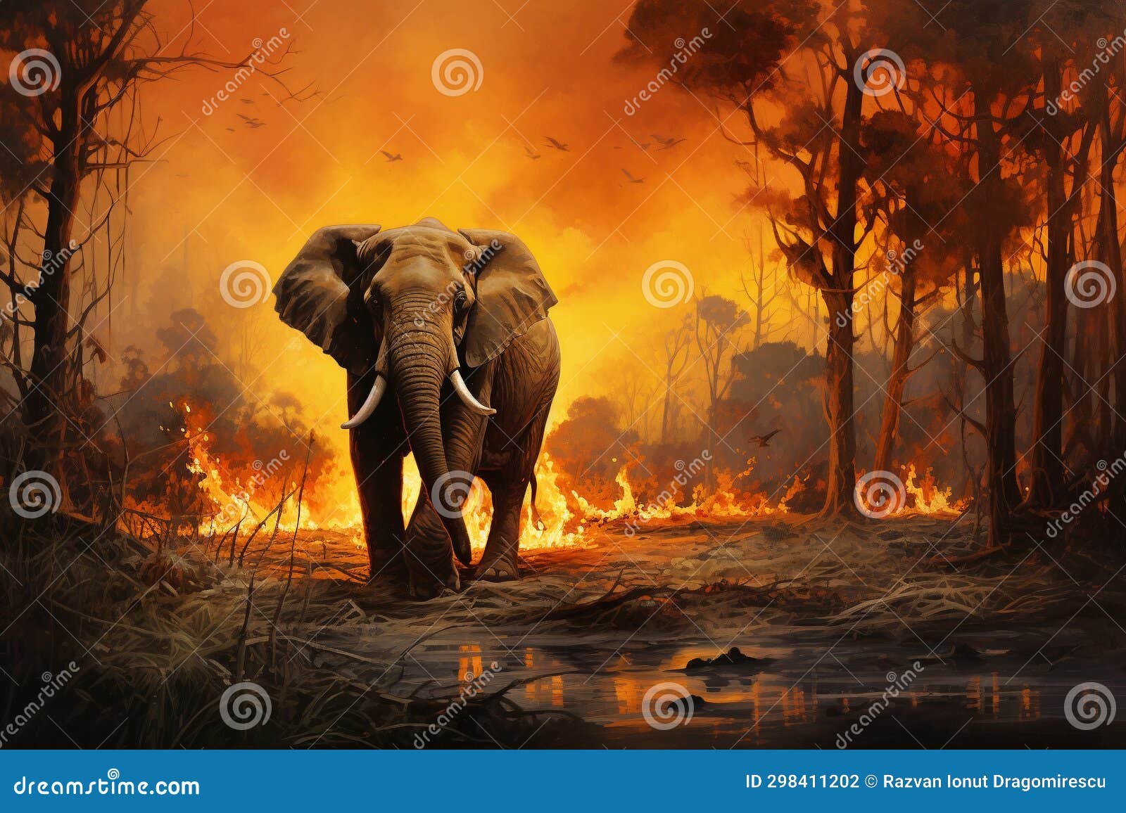 Elephant In Deforestation Aftermath: A Realistic Image Of Environmental ...