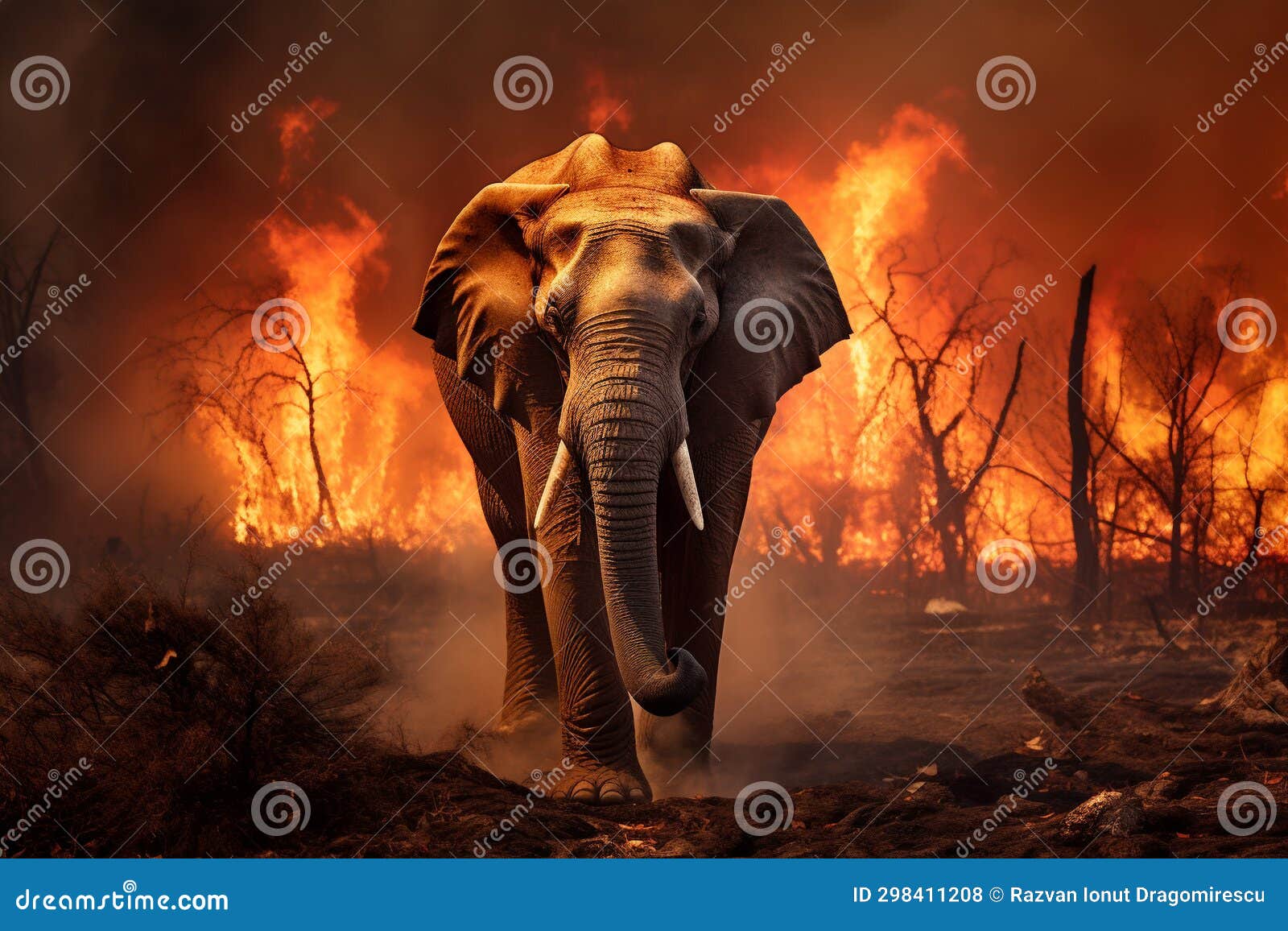 Elephant In Deforestation Aftermath: A Realistic Image Of Environmental ...