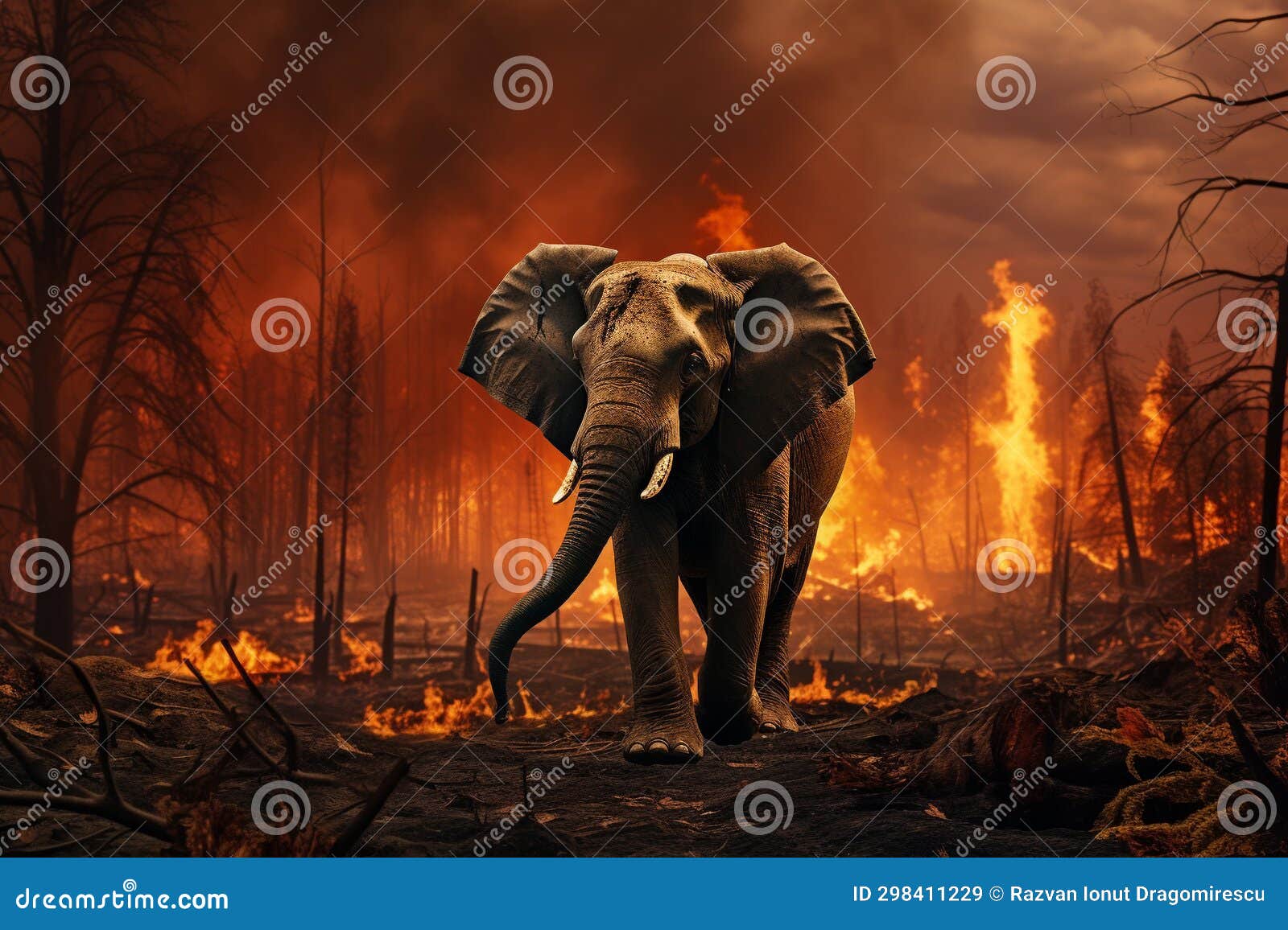 Elephant Inside a Burning Forest Symbolizing the Urgent Message of ...