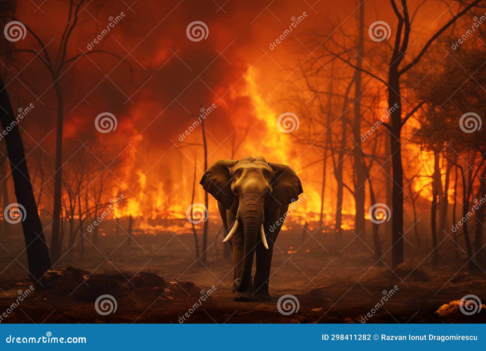 Elephant In Deforestation Aftermath: A Realistic Image Of Environmental ...