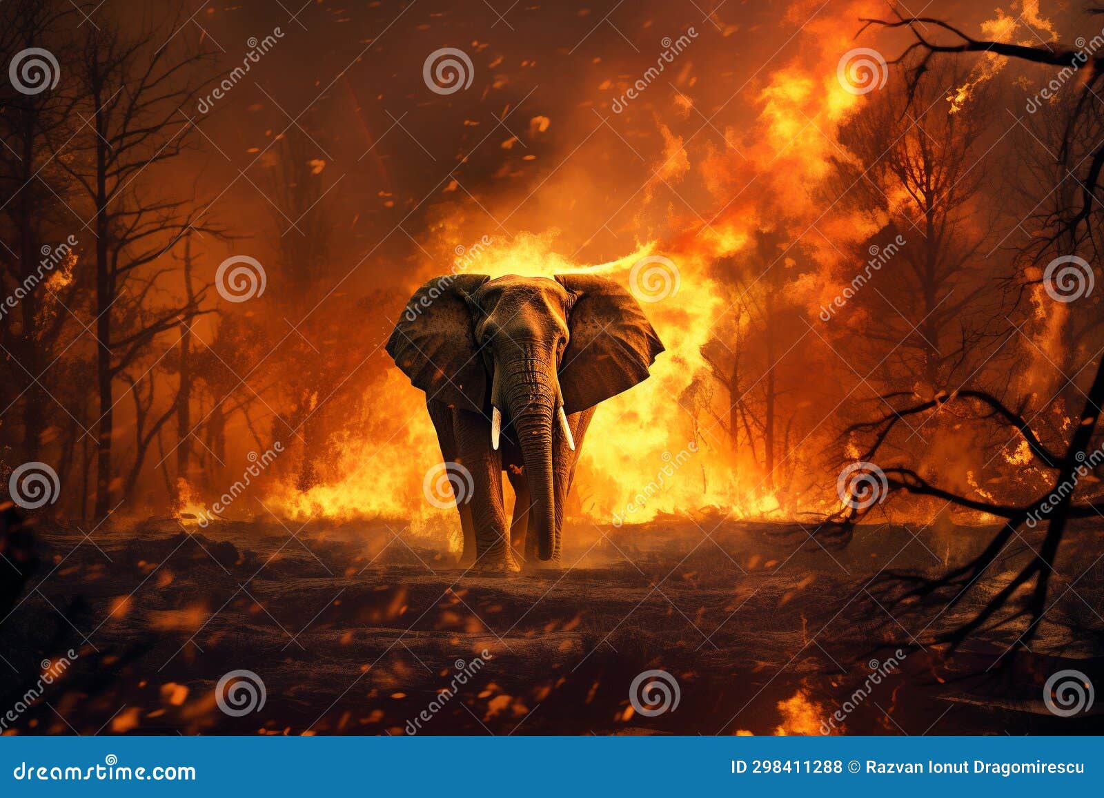 Elephant In Deforestation Aftermath: A Realistic Image Of Environmental ...